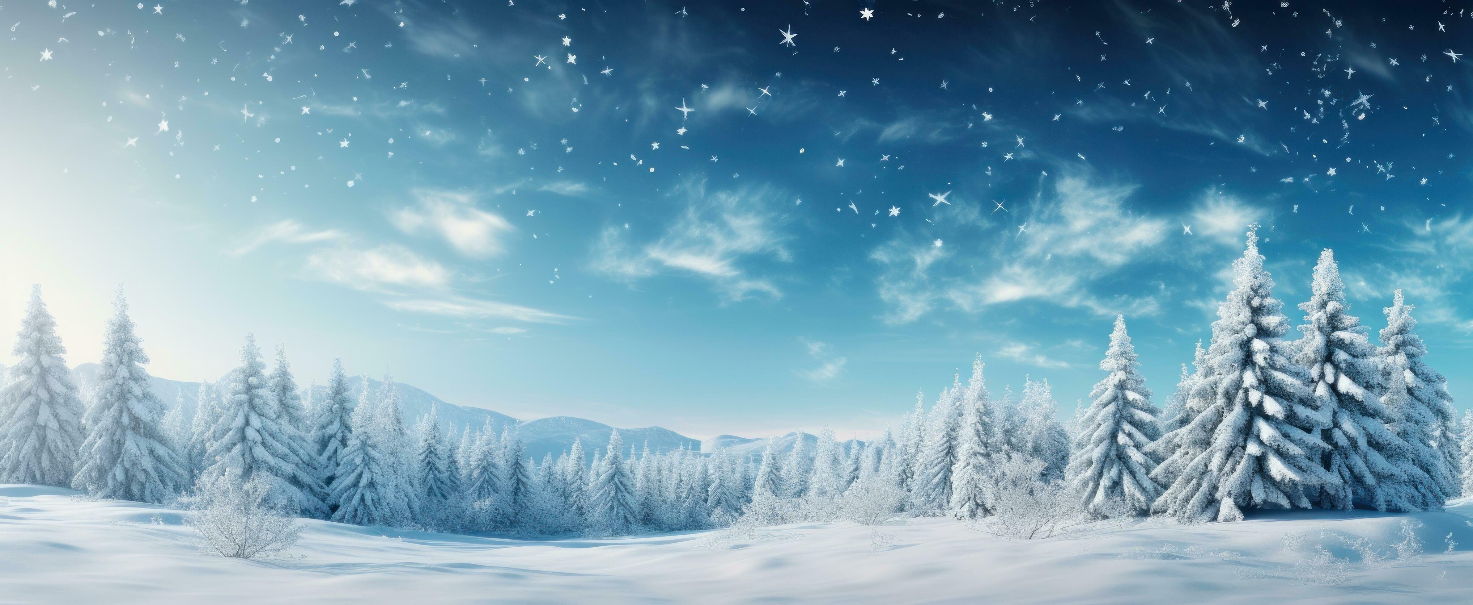 AI generated snow background with trees for christmas on a clear blue ...