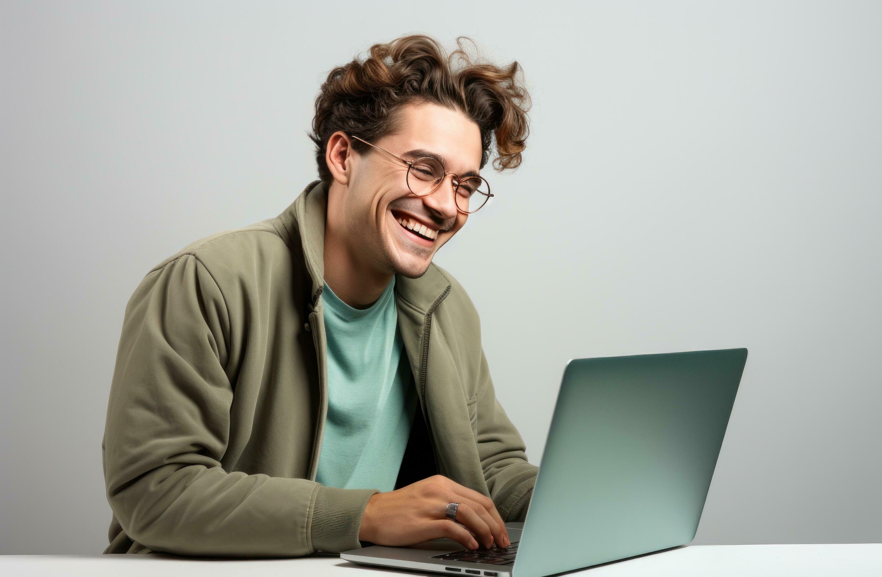 AI generated happy man with laptop 35380372 Stock Photo at Vecteezy