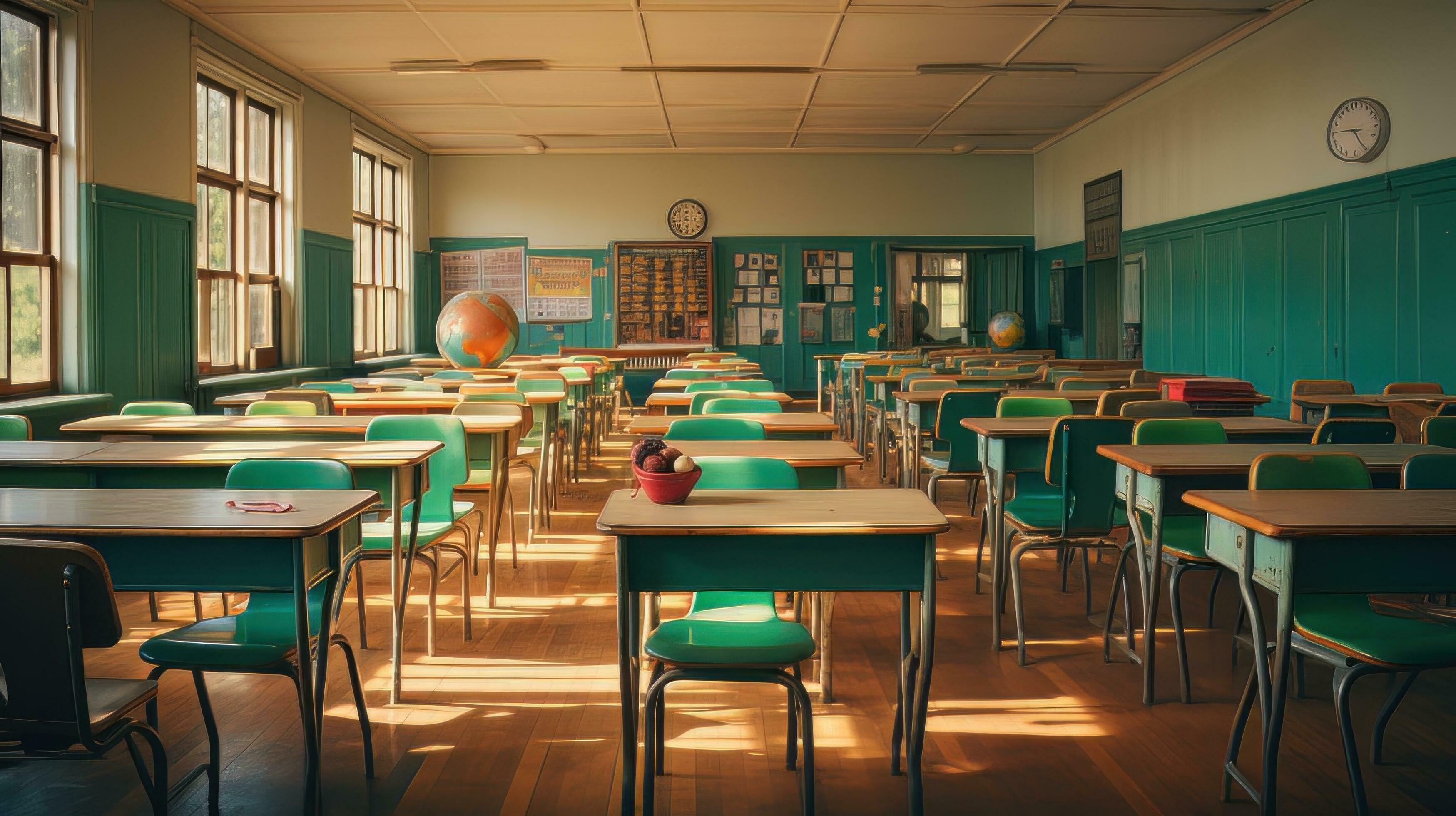 AI generated Empty classroom with chairs and tables. 35382907 Stock Photo at Vecteezy