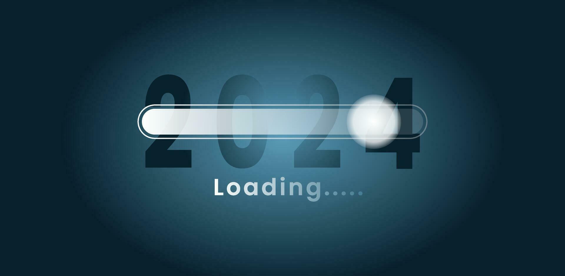 Loading bar 2024 Digital technology progress blue gradient background. Goodbye December 2023 ...