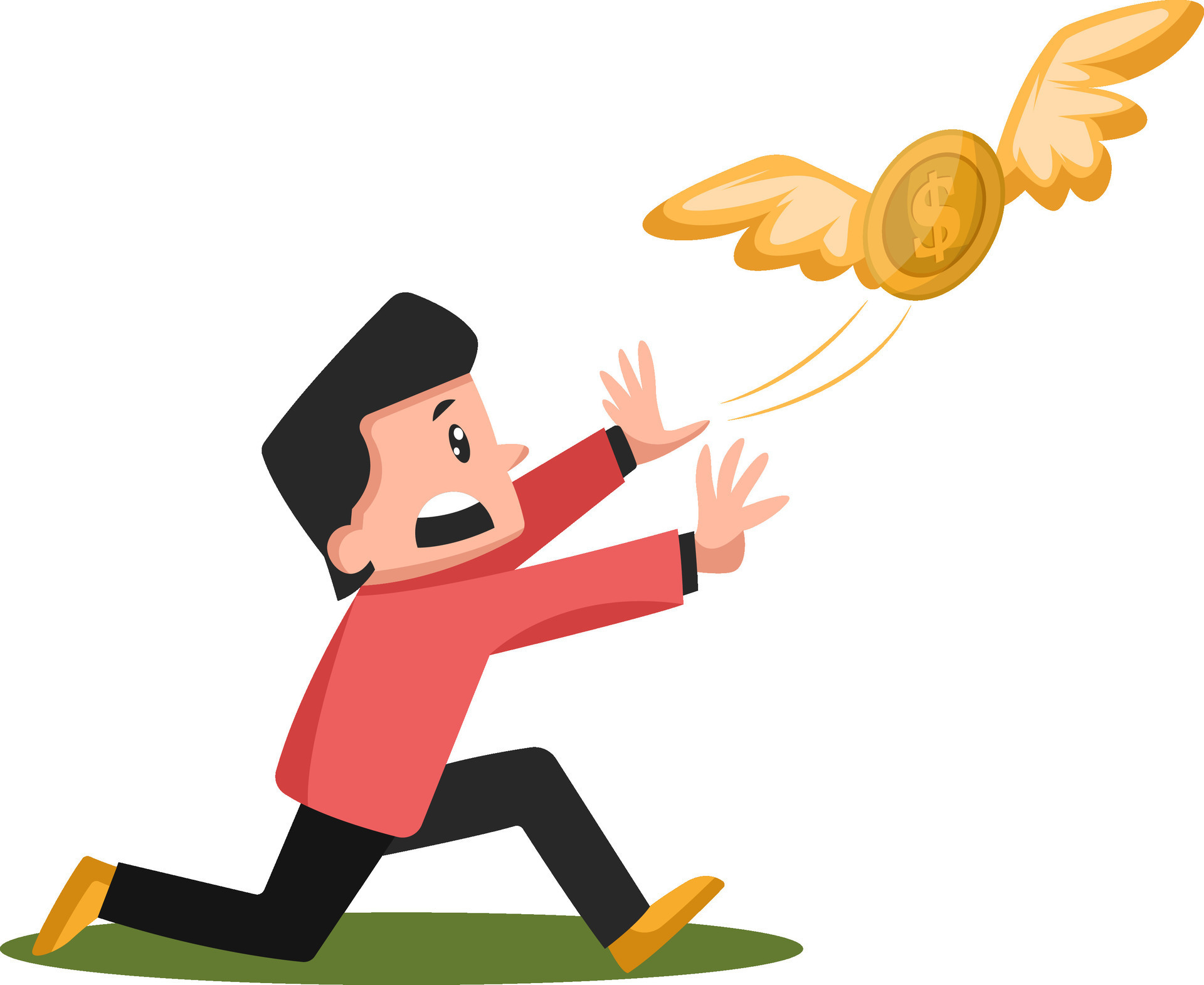 Man Chasing Dollars Flying Away White Background Vector Illustration man-chasing-dollars-flying-away-white-background-vector-illustration