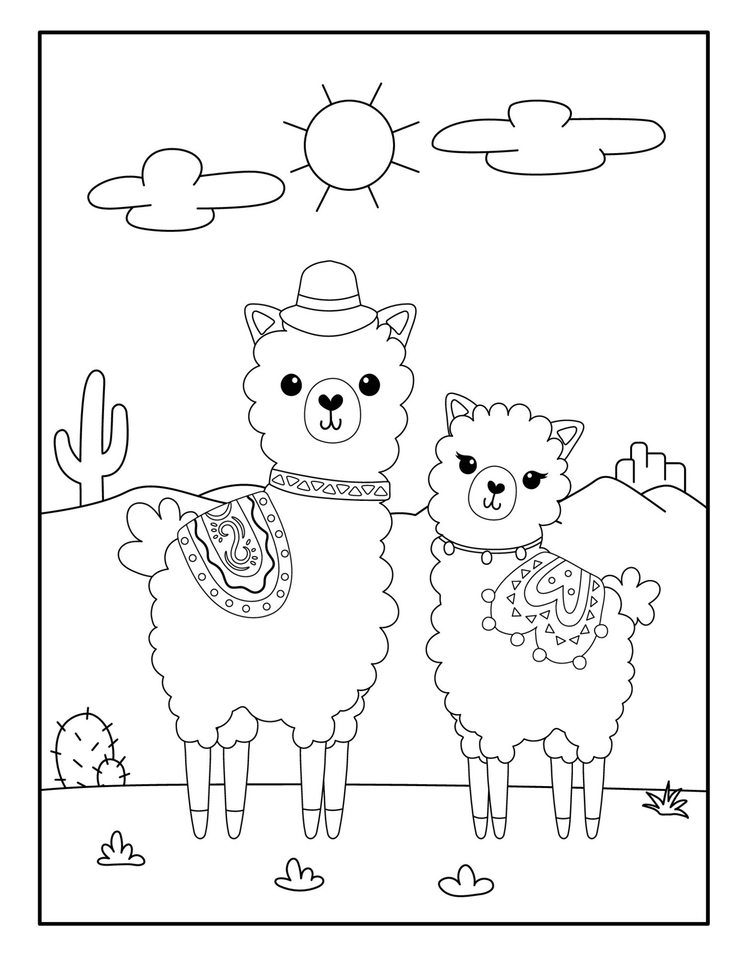 Cute llama coloring pages for children 35390148 Vector Art at Vecteezy