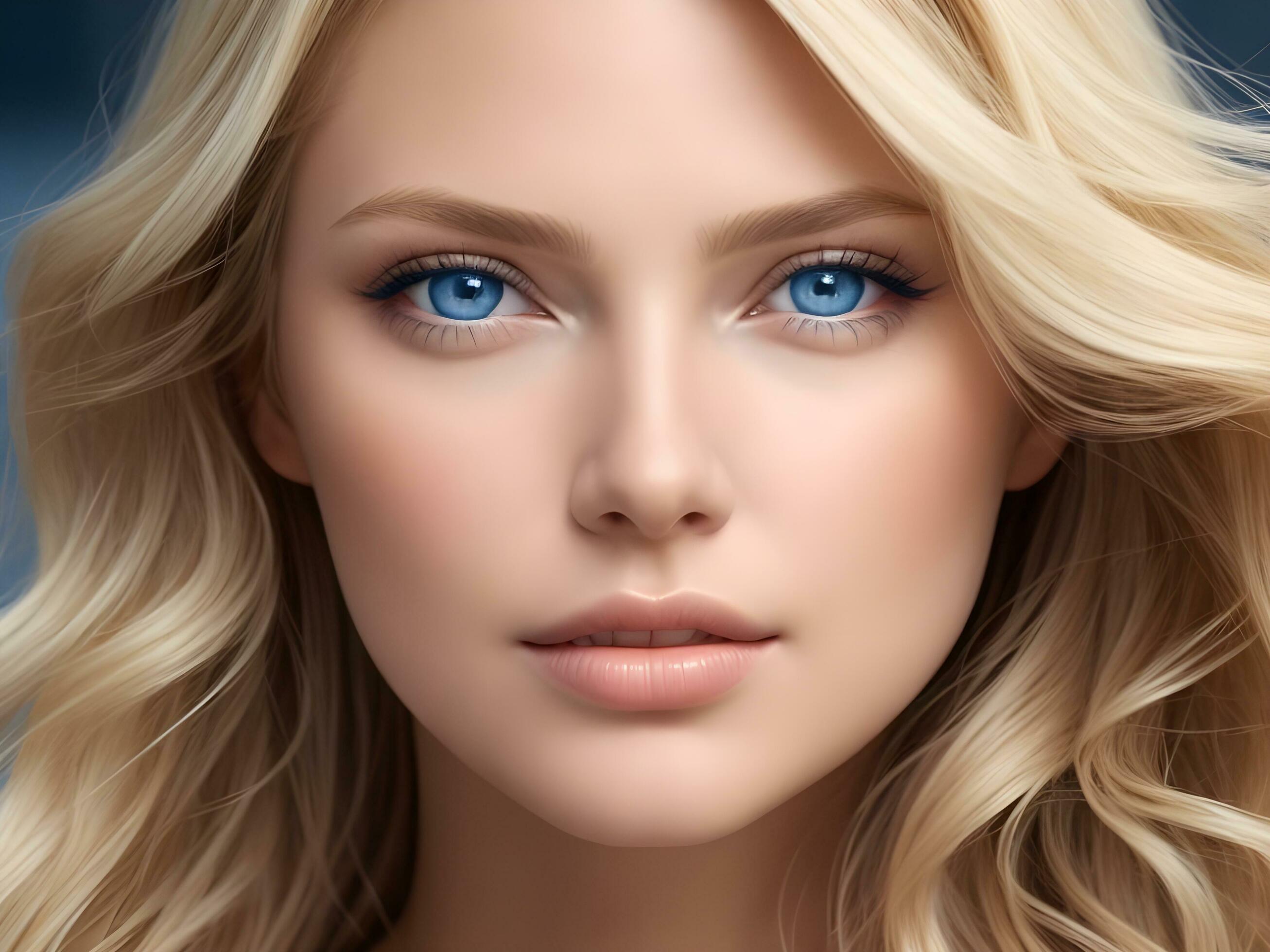 Ai Generated A Woman With Wavy Glossy Hair And Stunning Blue Eyes Ai