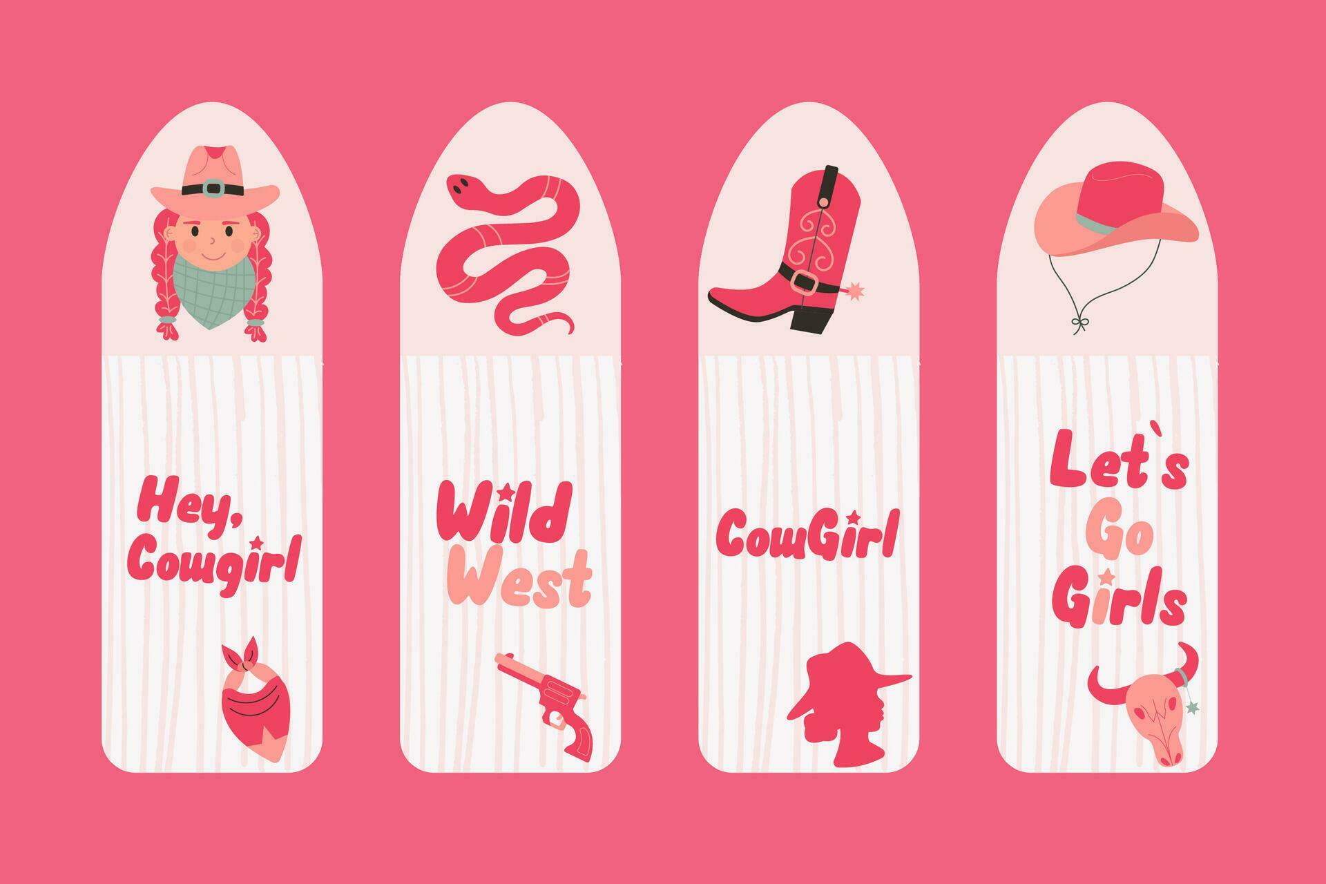 Wild west cowgirl style bookmarks, stickers with inscriptions 35396604 ...