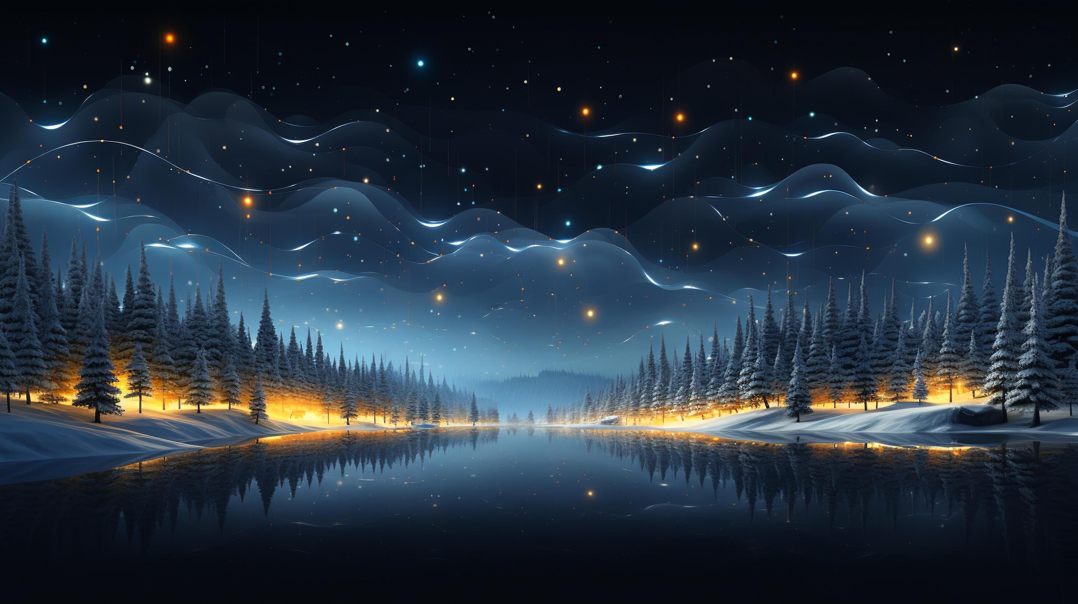 AI generated winter landscape with snow and mountains covered tree ...