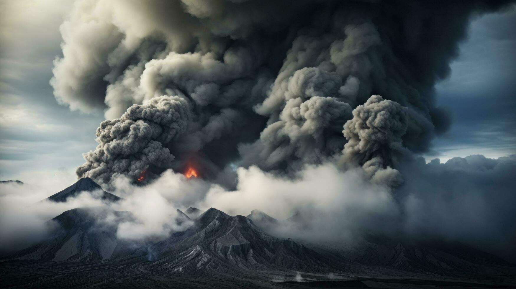 AI generated ominous clouds of smoke and ash that billow out of a ...