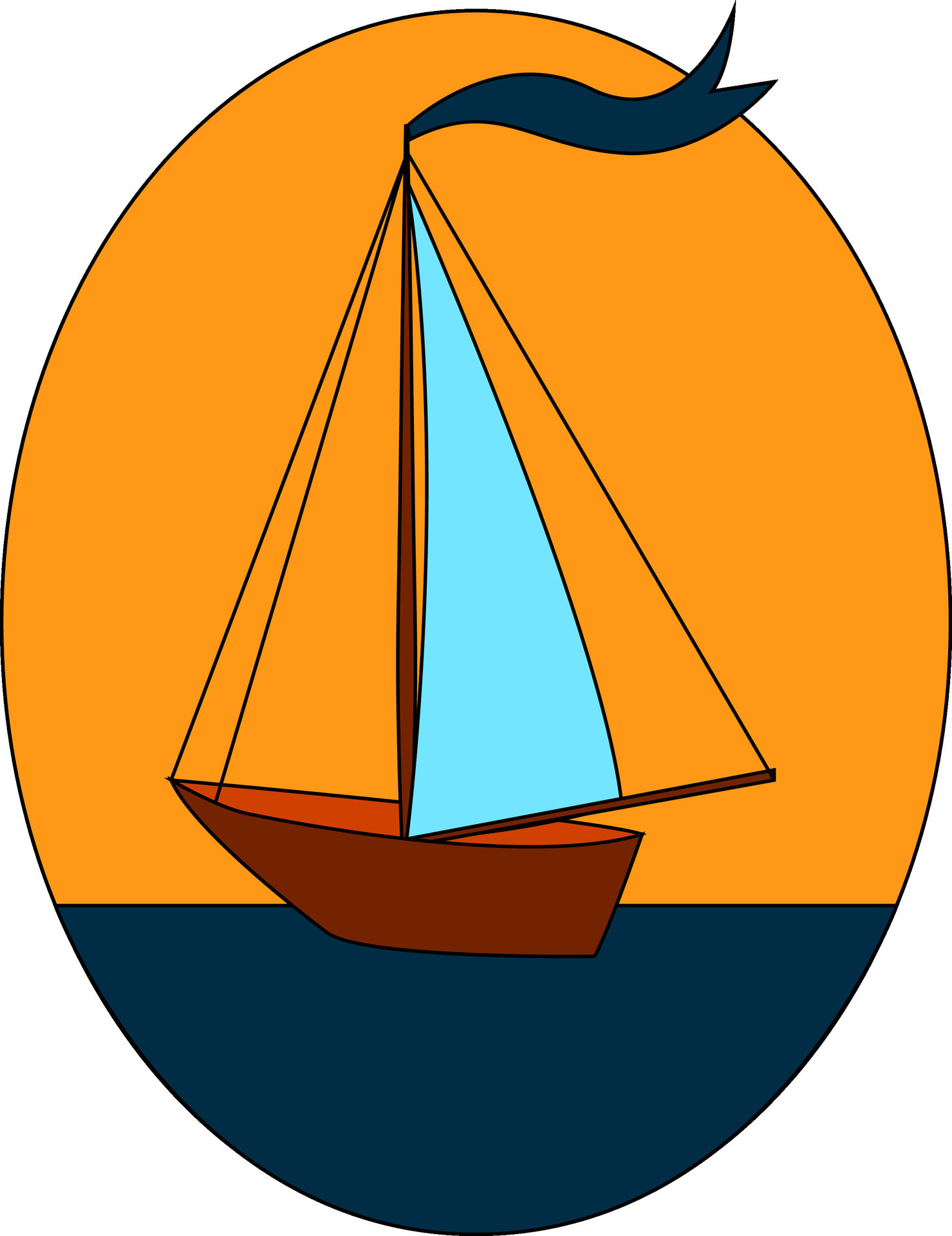 Sailnig Boat With Blue Flag On Blue Water Vector Illustration In Blue