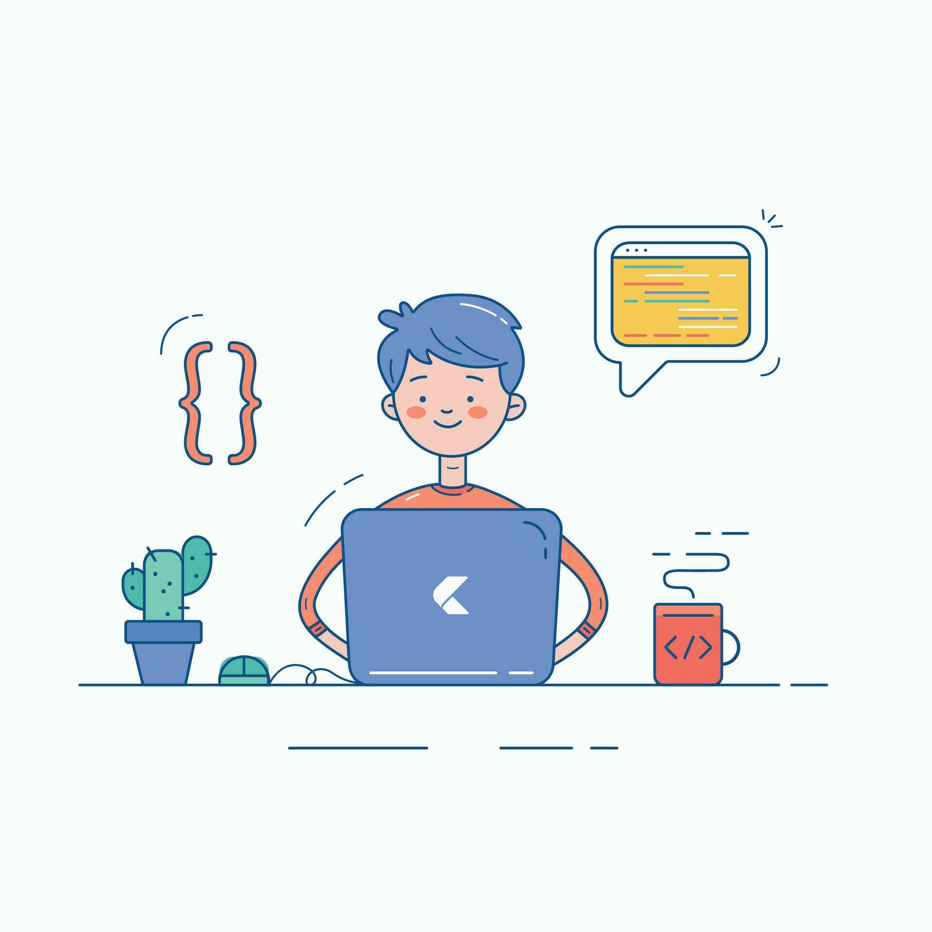 Programming software concept. Man developer is programming on laptop. Programmer coding code ...