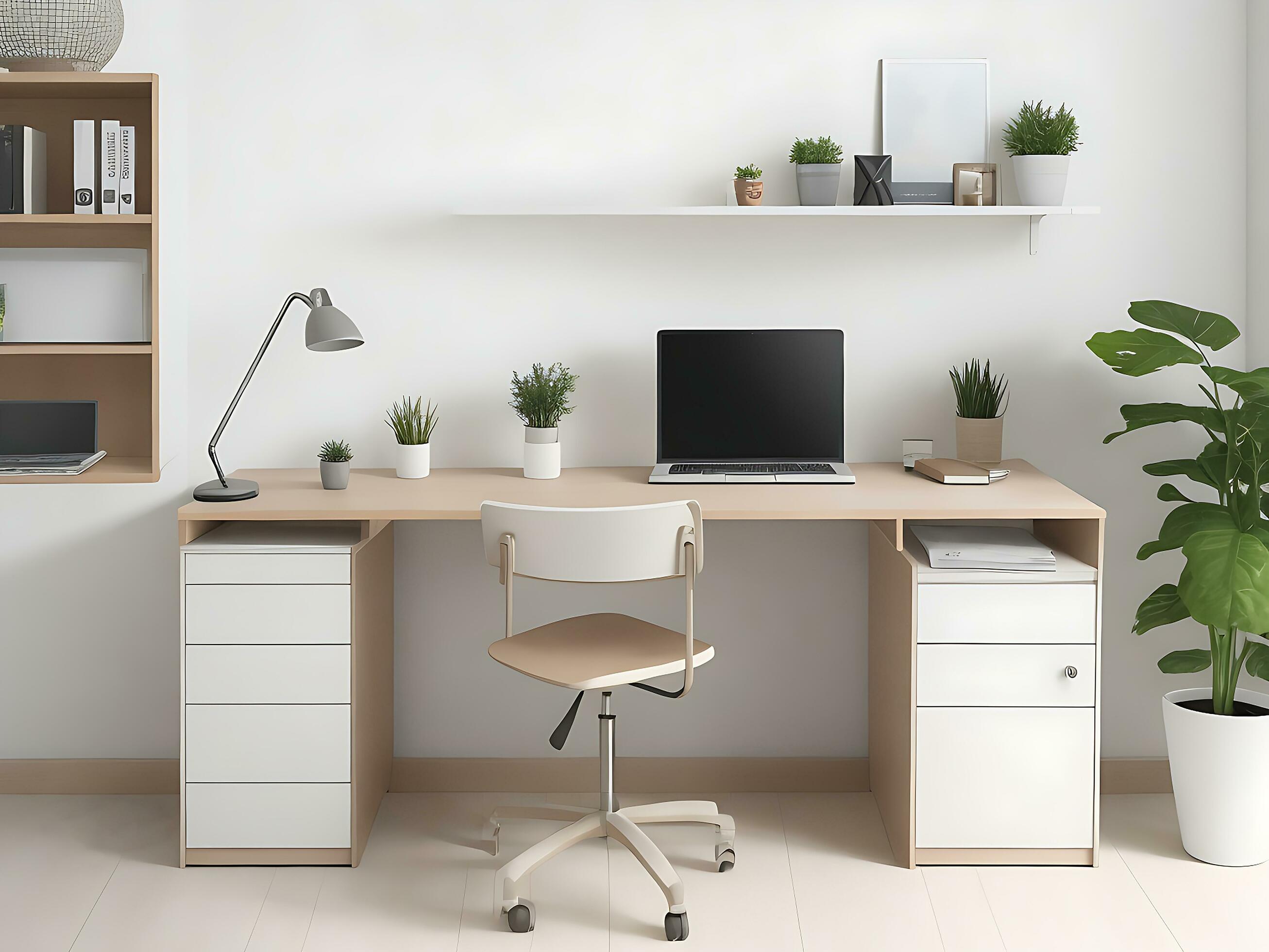 AI generated Workspace Photo office desk with two computers on table ...