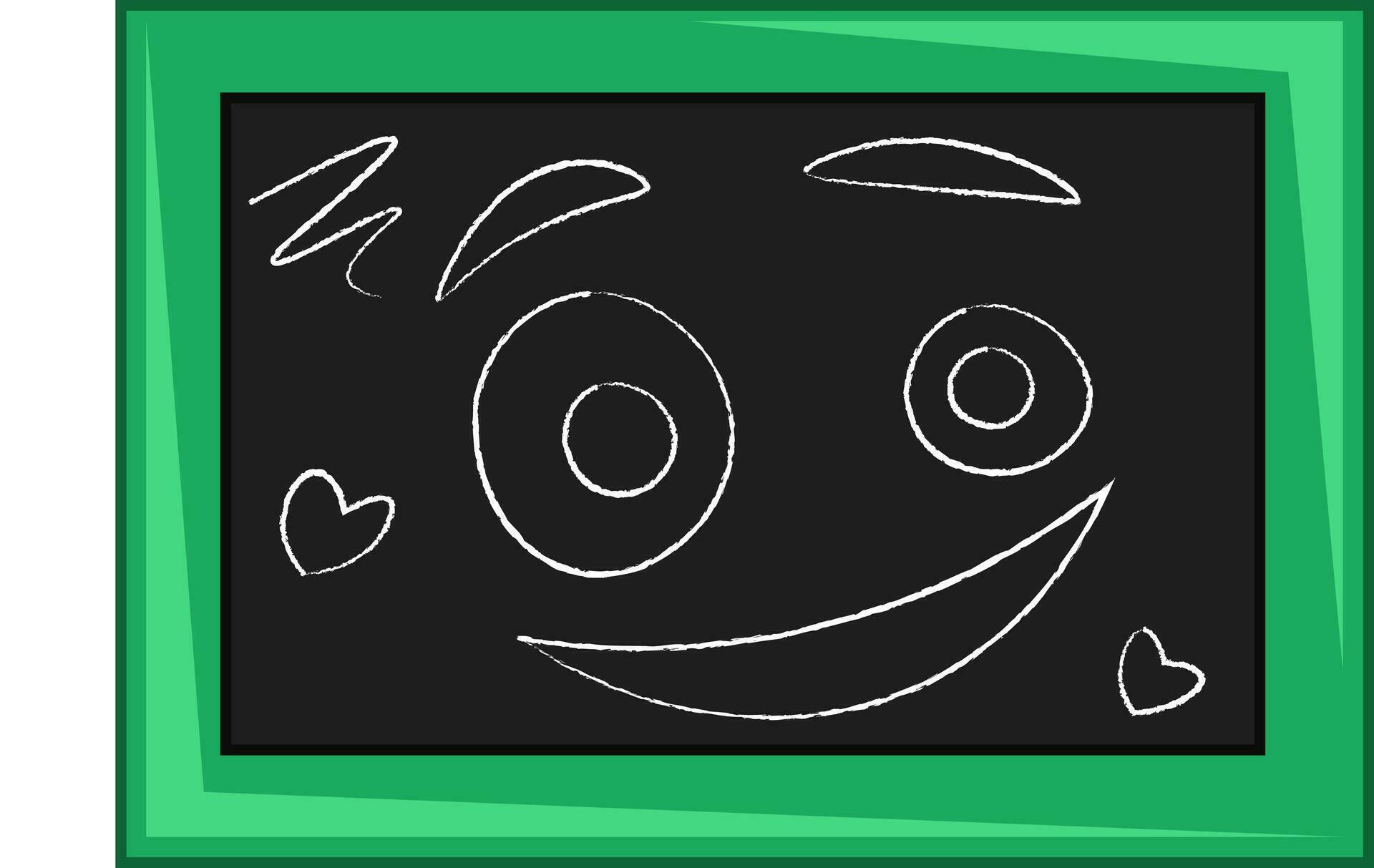 A blackboard with chalk pencil drawings of smiley face emoji and few ...