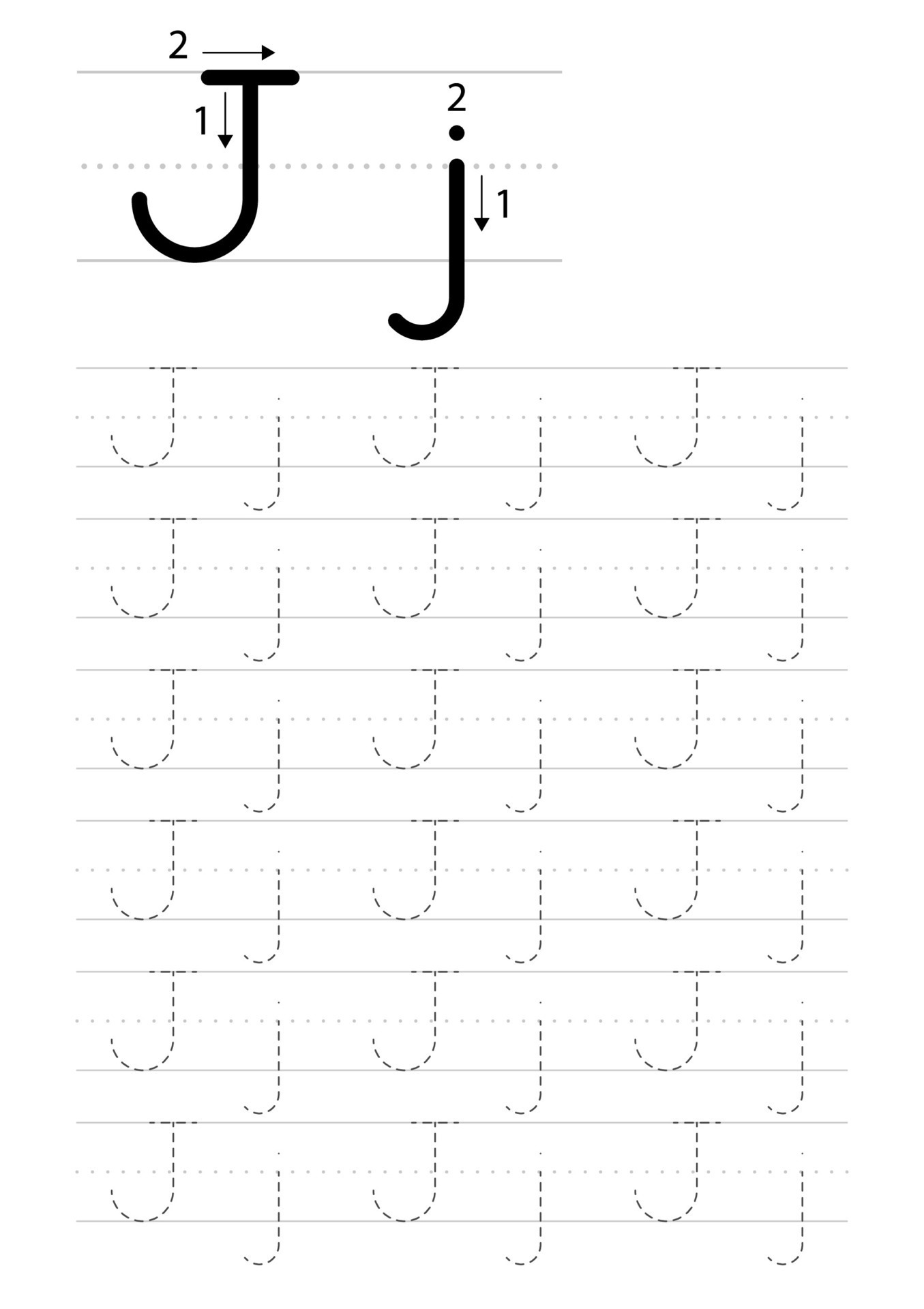 Printable letter J alphabet tracing worksheet 35401007 Vector Art at Vecteezy