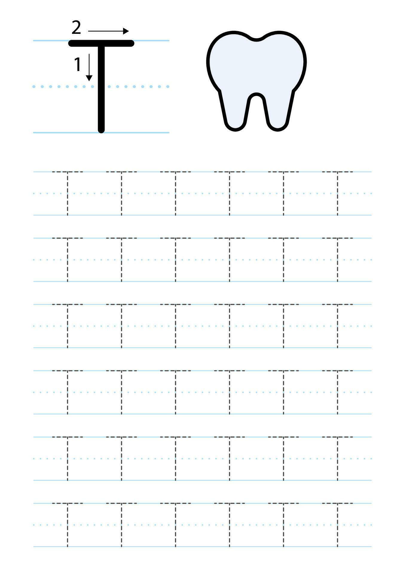 Printable letter T alphabet tracing worksheet 35401020 Vector Art at Vecteezy