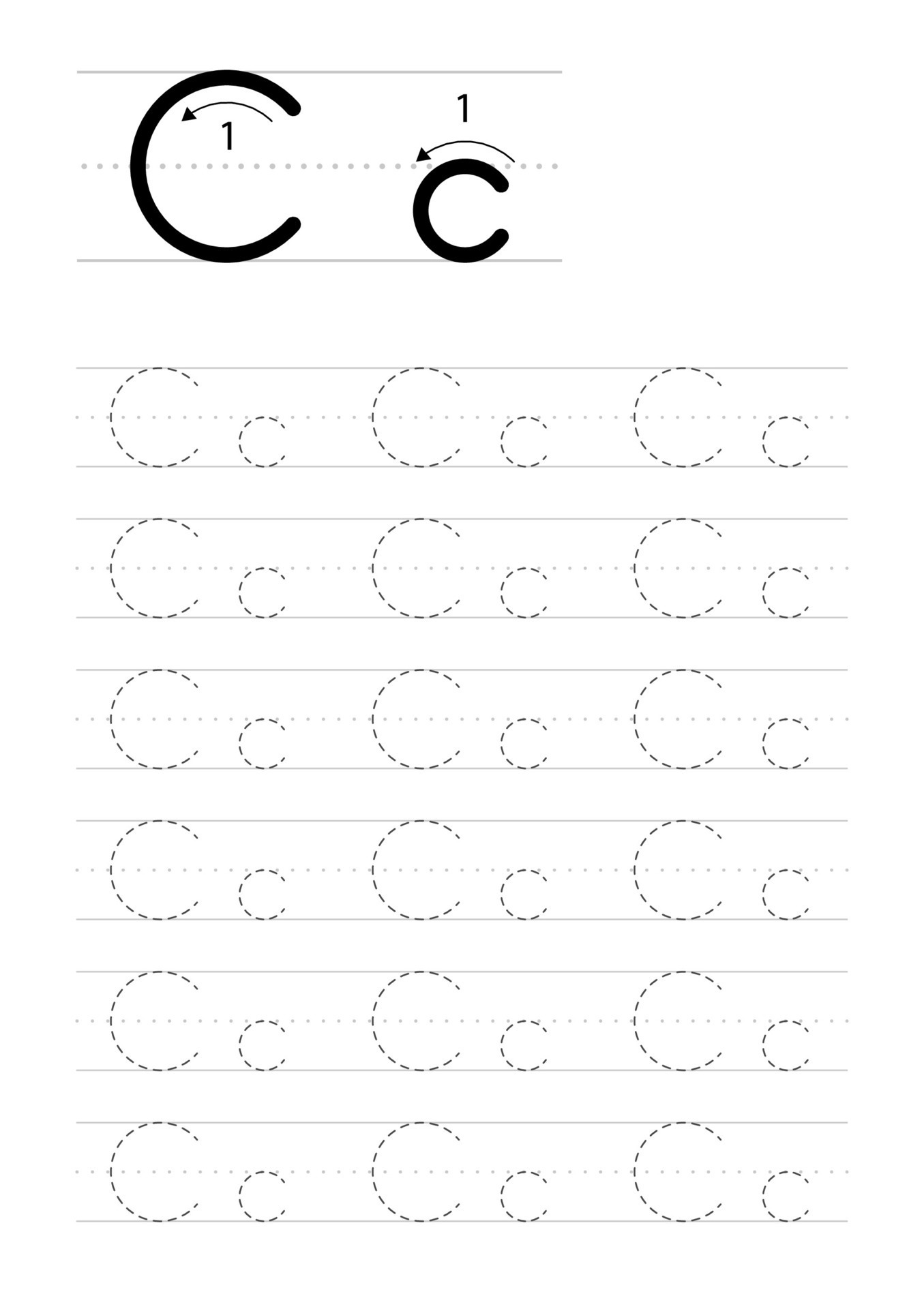 Printable letter C alphabet tracing worksheet 35401025 Vector Art at Vecteezy