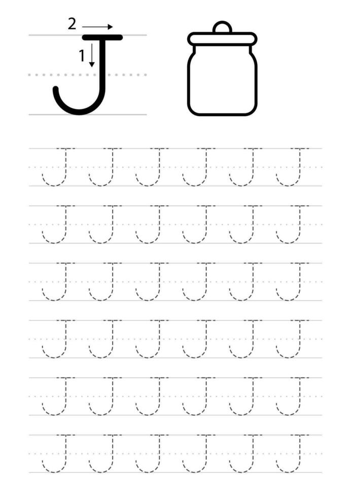 Printable letter J alphabet tracing worksheet 35401028 Vector Art at Vecteezy