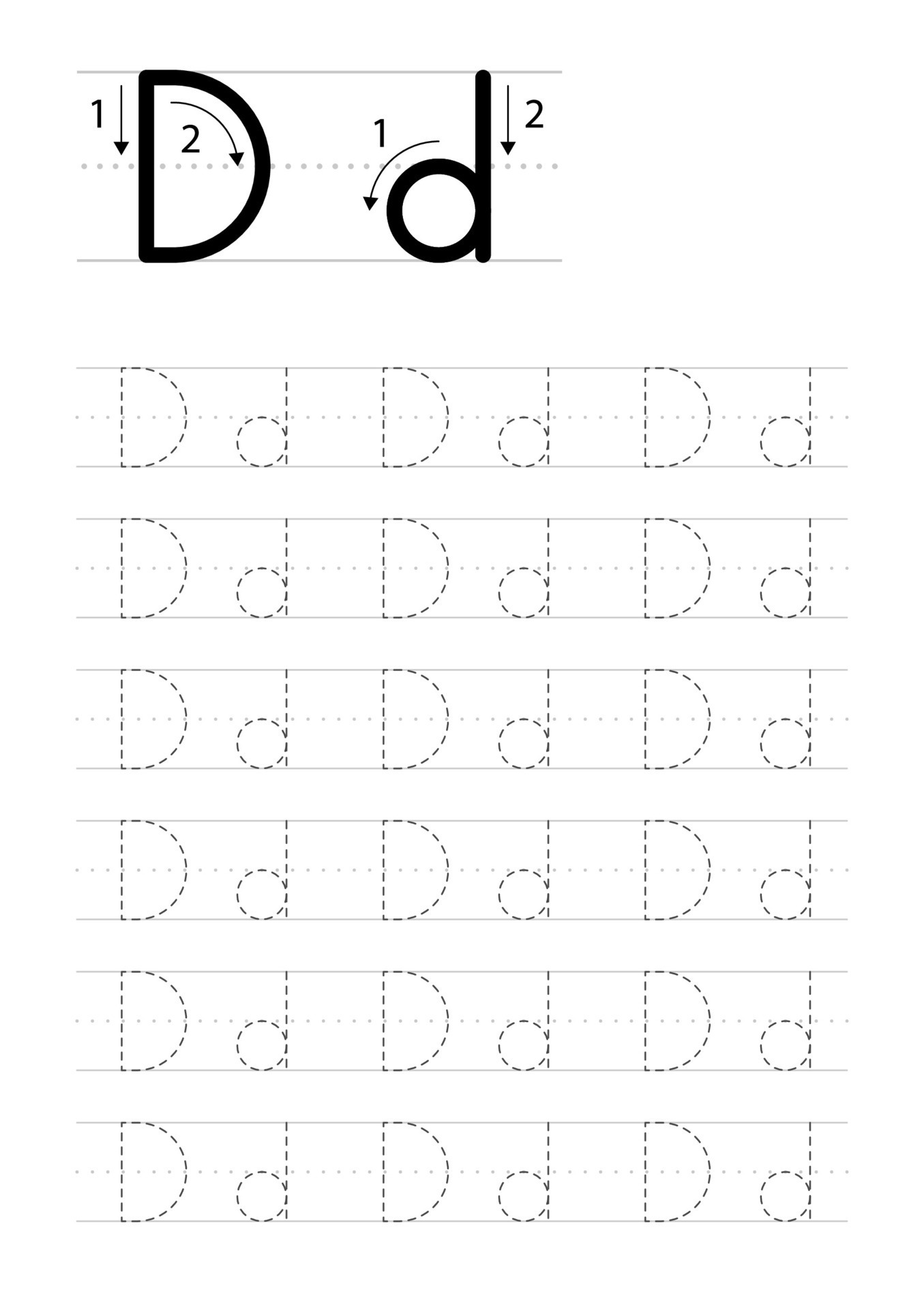 Printable letter D alphabet tracing worksheet 35401036 Vector Art at Vecteezy