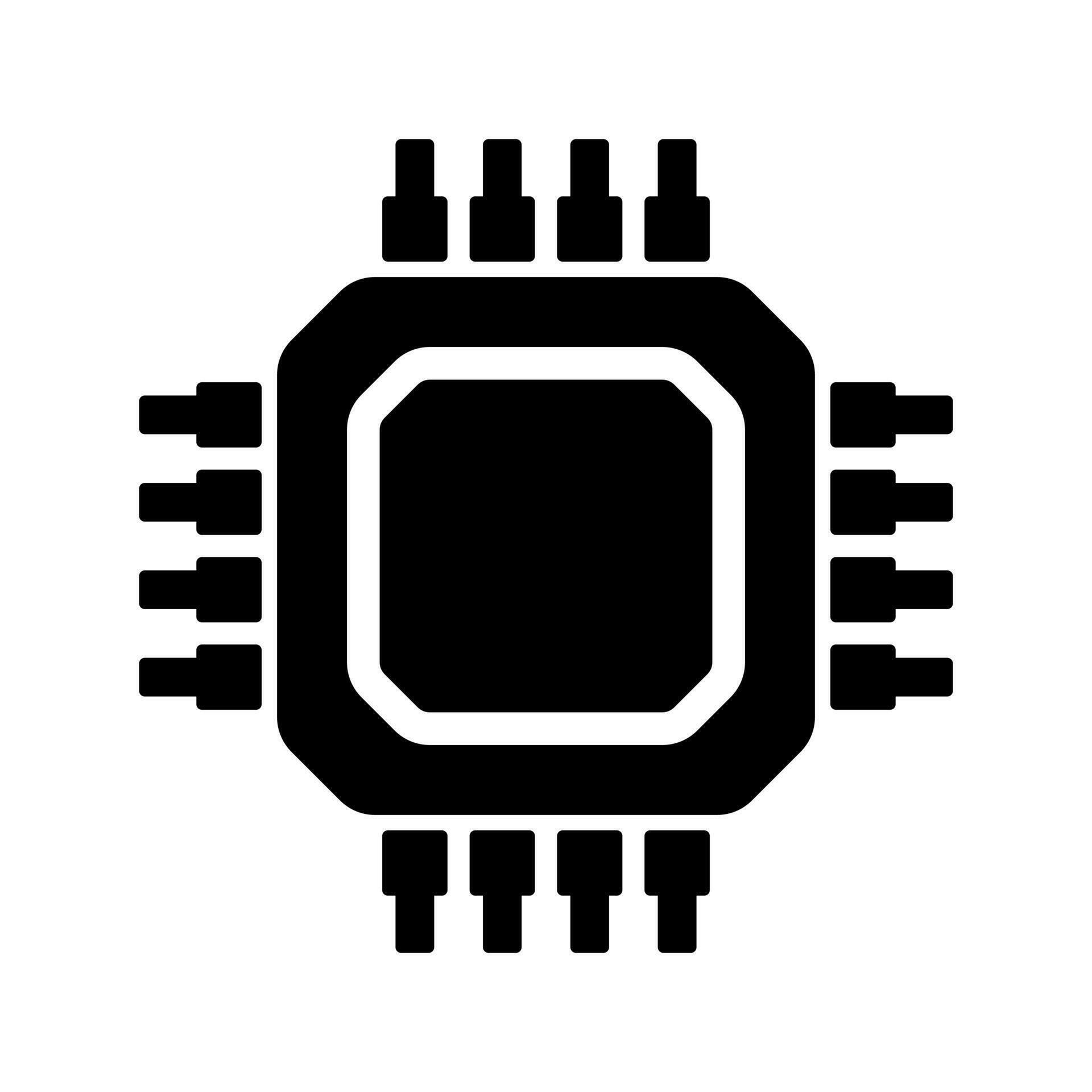 Electronic chip vector icon isolated on white background. Computer chip icon, cpu microprocessor ...