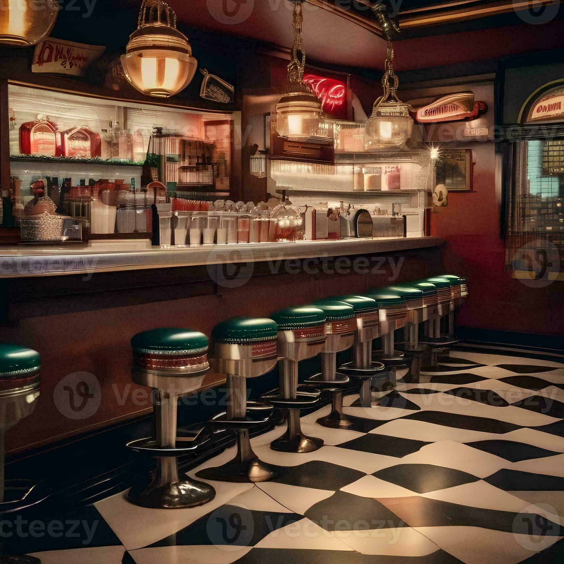 AI generated A vintage-inspired soda fountain with retro bar stools, 35403363 Stock Photo at ...