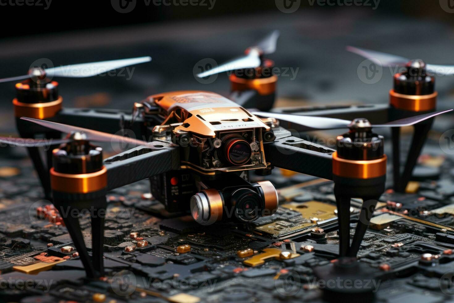 AI generated Advanced surveillance drones and robots safeguarding urban areas, futurism image ...