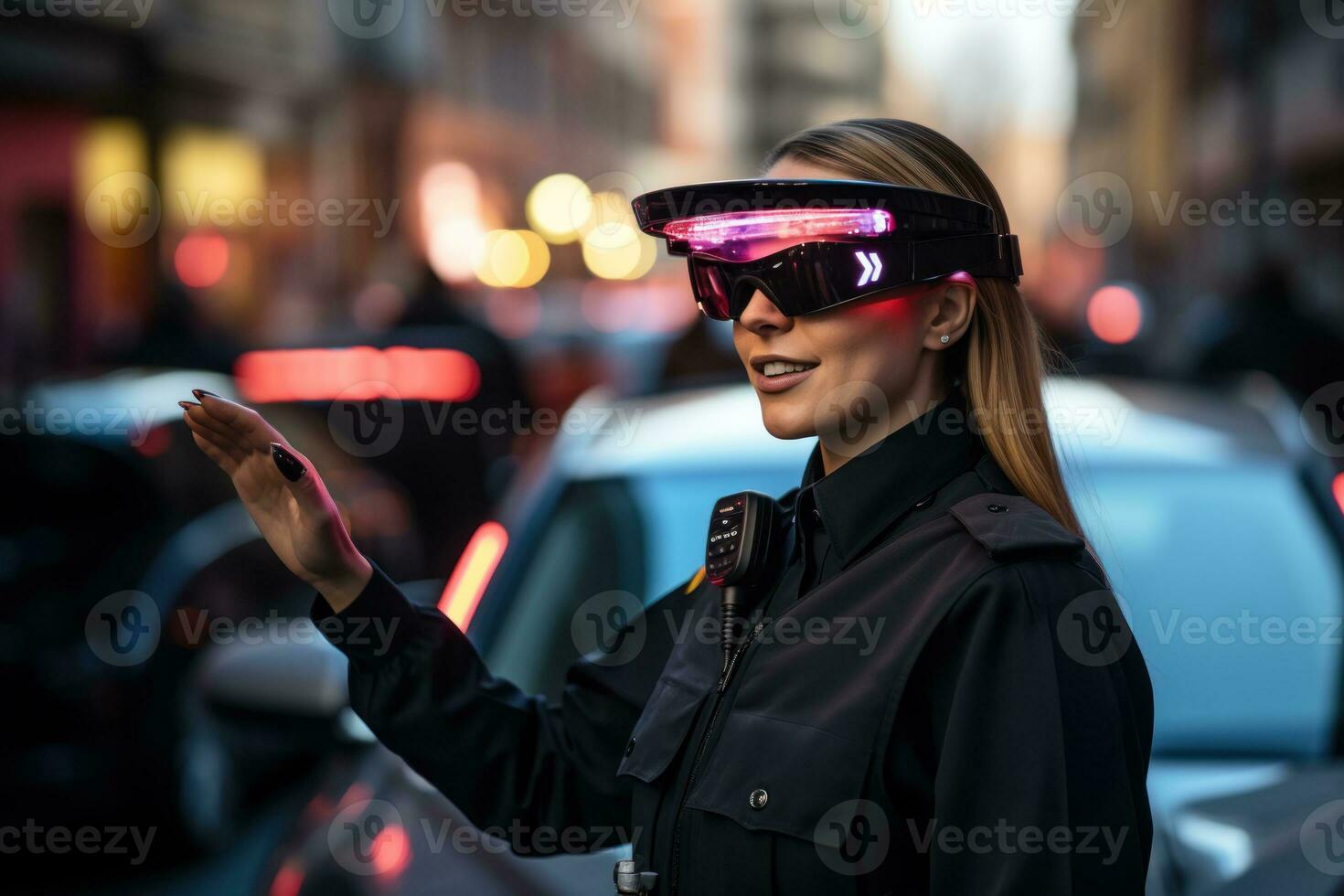 AI generated Augmented reality in action traffic police monitoring and controlling traffic flow ...