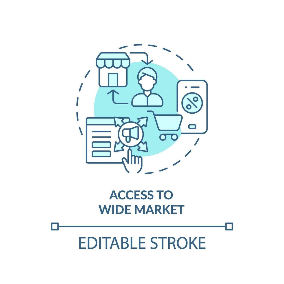2d Editable Blue Icon Access To Wide Market Concept Simple