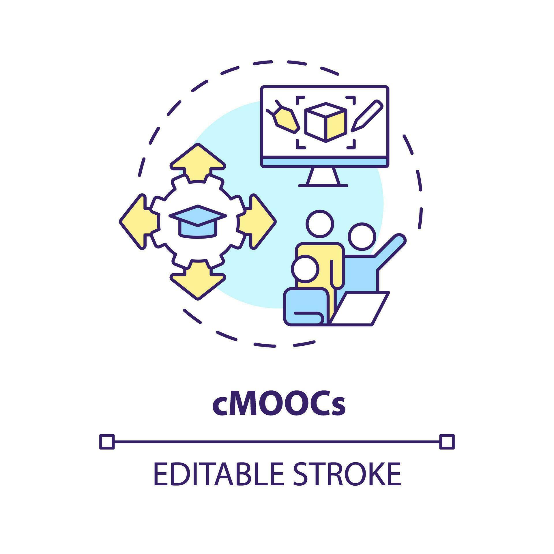 2d Editable Multicolor Icon Cmoocs Concept Simple Isolated Vector Mooc Thin Line Illustration