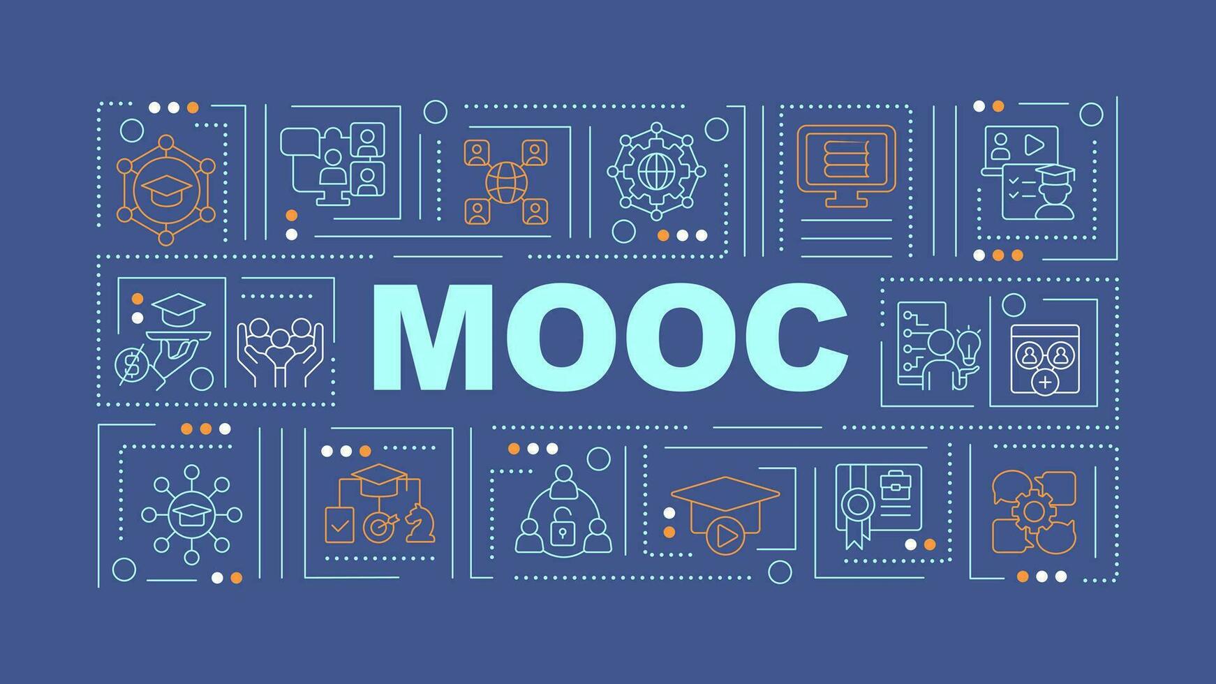 Mooc Text With Various Thin Line Icons Concept On Dark Blue