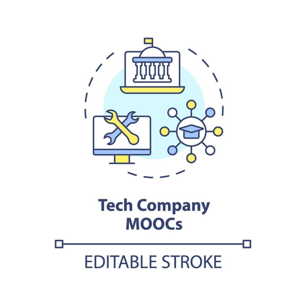 2D editable multicolor icon tech company MOOCs concept, simple isolated ...