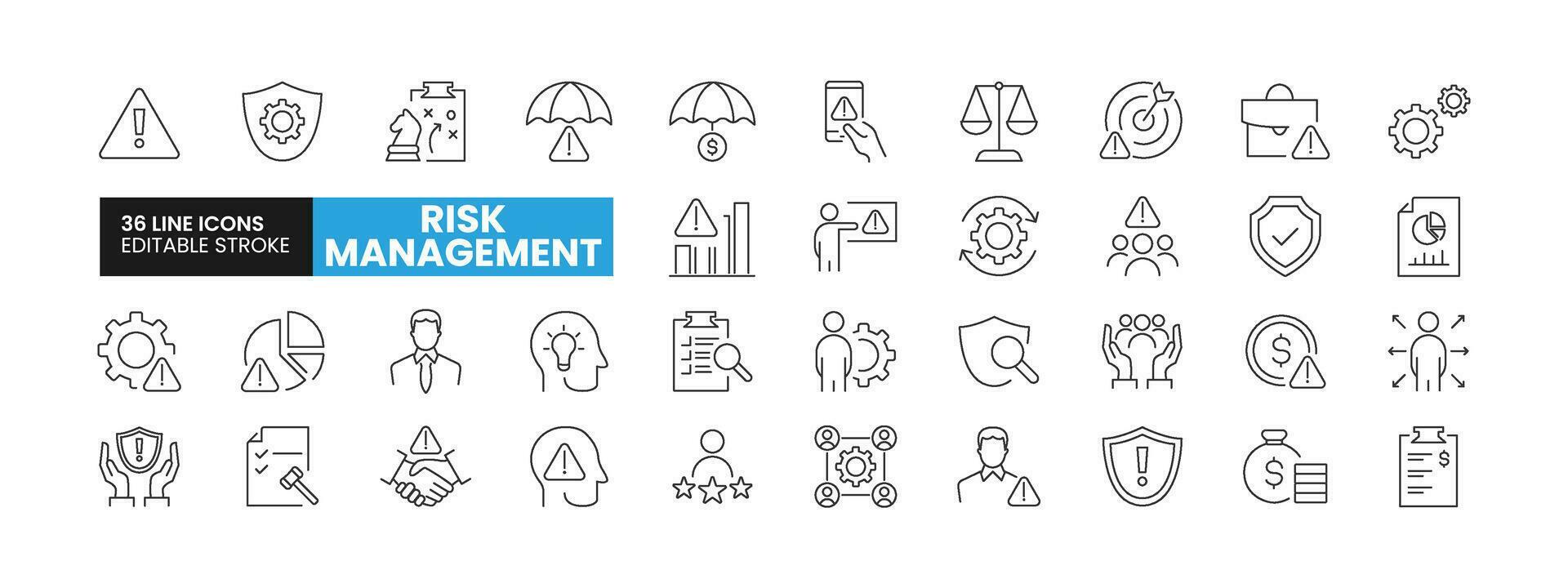 Set of 36 Risk or Crisis Management line icons set. Risk Management ...