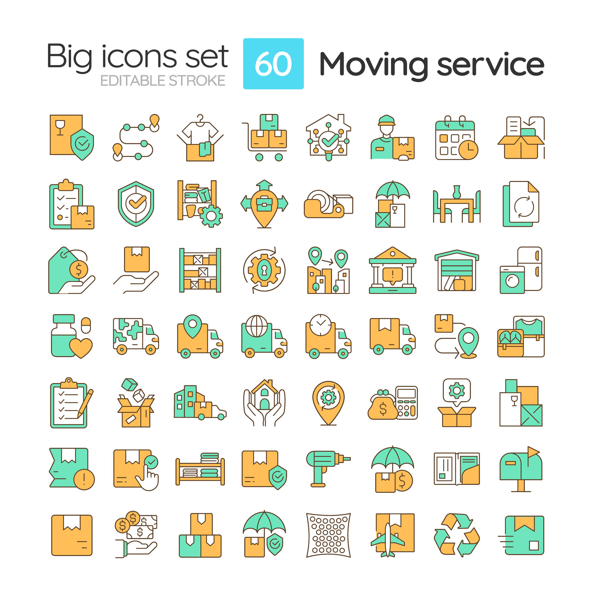 2d Editable Multicolor Big Line Icons Set Representing Moving Service