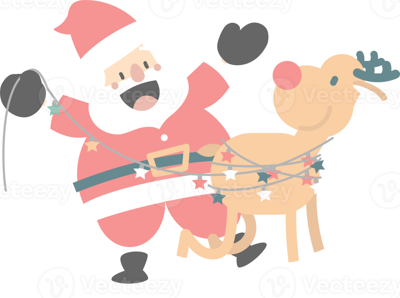 Merry Christmas And Happy New Year With Cute Santa Claus Reindeer And Christmas Light Flat Png