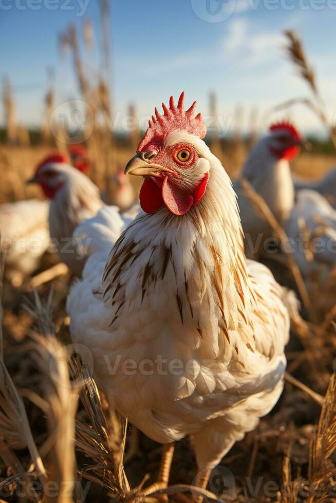 AI generated Chickens in a farm field created with generative AI ...