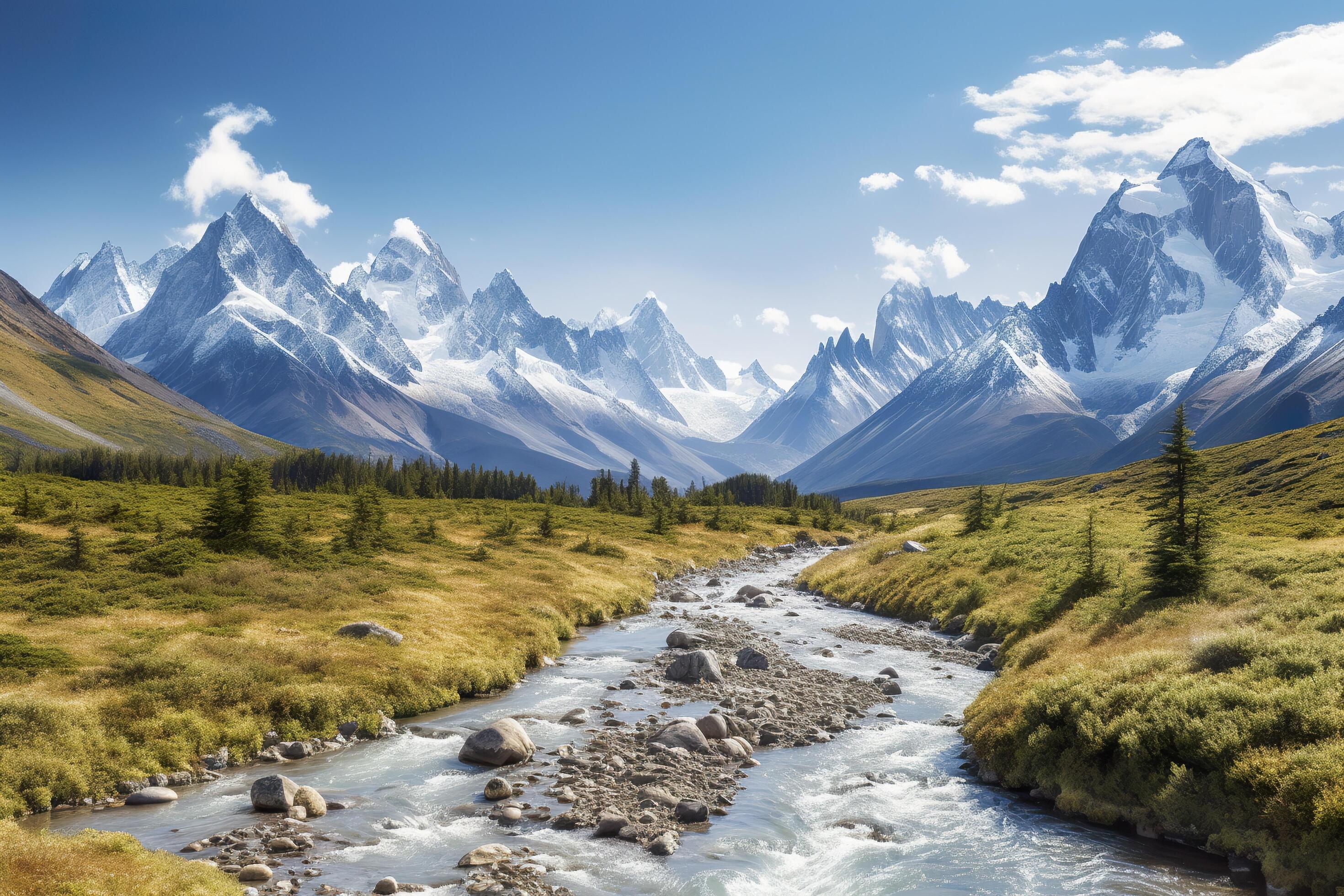 AI generated The beauty of a majestic and snow capped mountain range ...