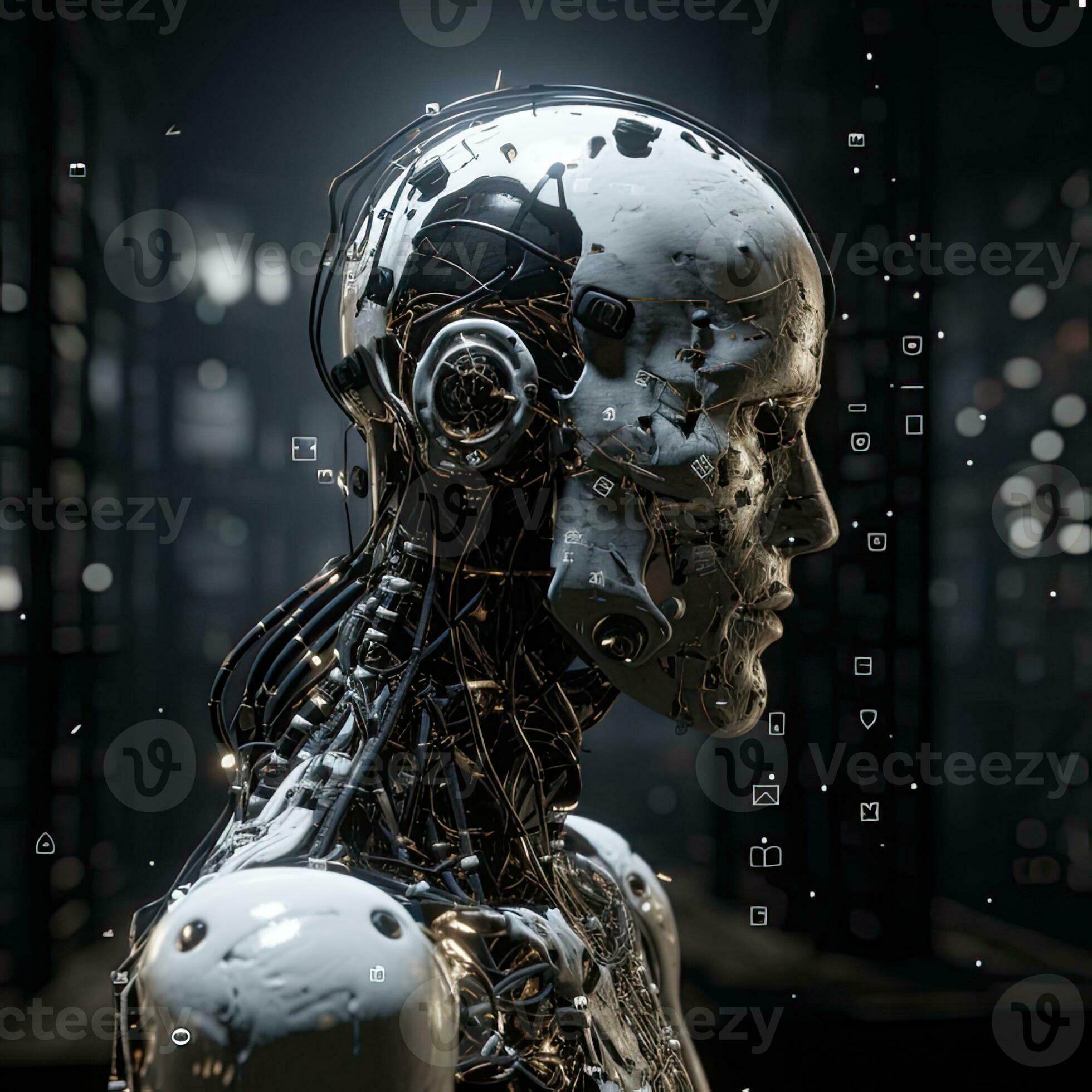 AI Generated Artificial intelligence robot illustration on black background 35426301 Stock Photo ...