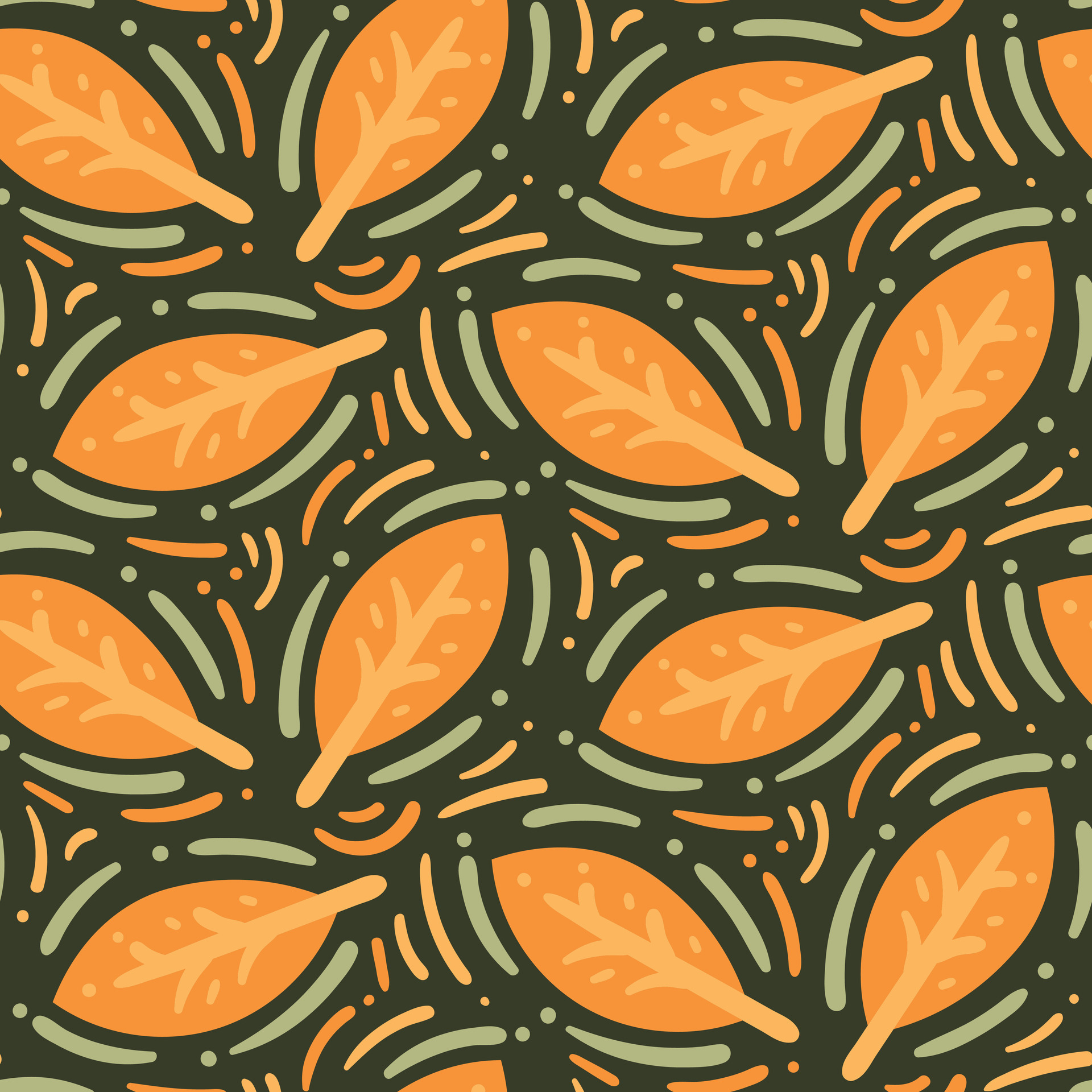 Seamless Pattern Green Orange Leaf Plant Creative Design Background