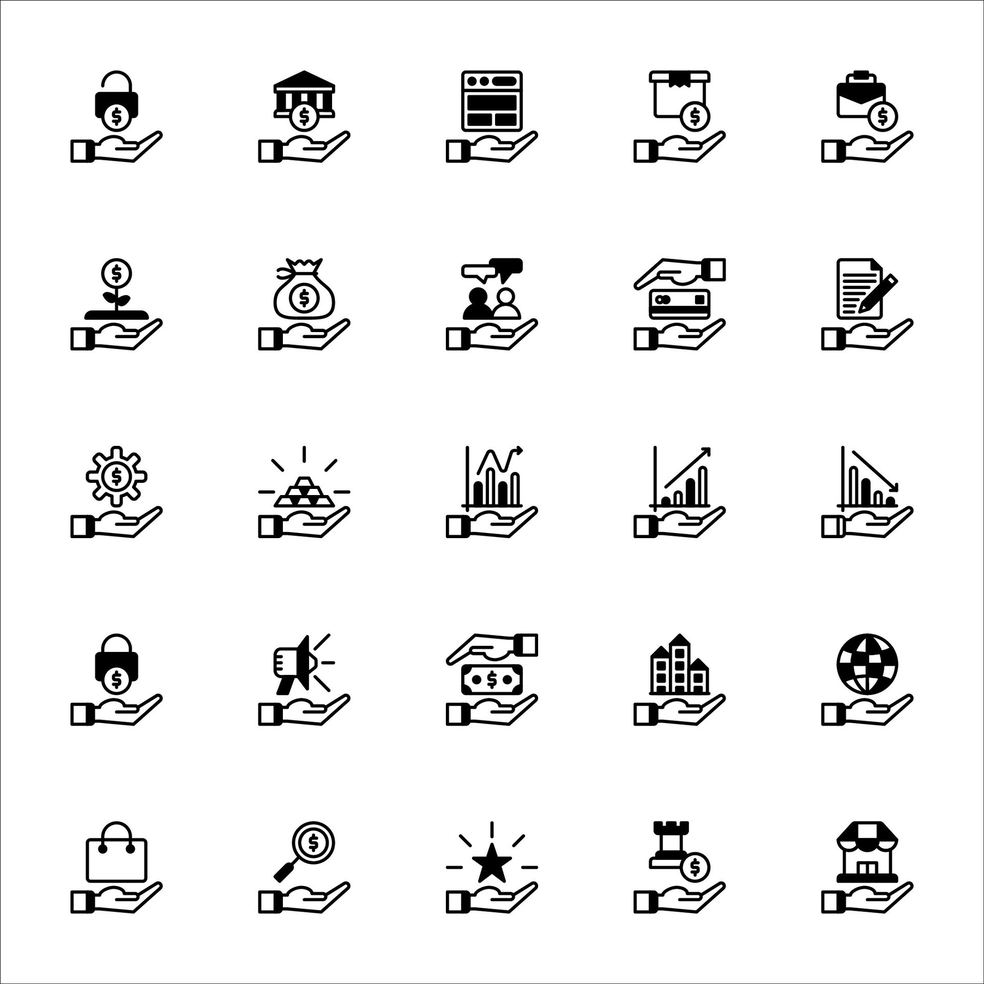 business and finance icon set. filled black icon style collection ...