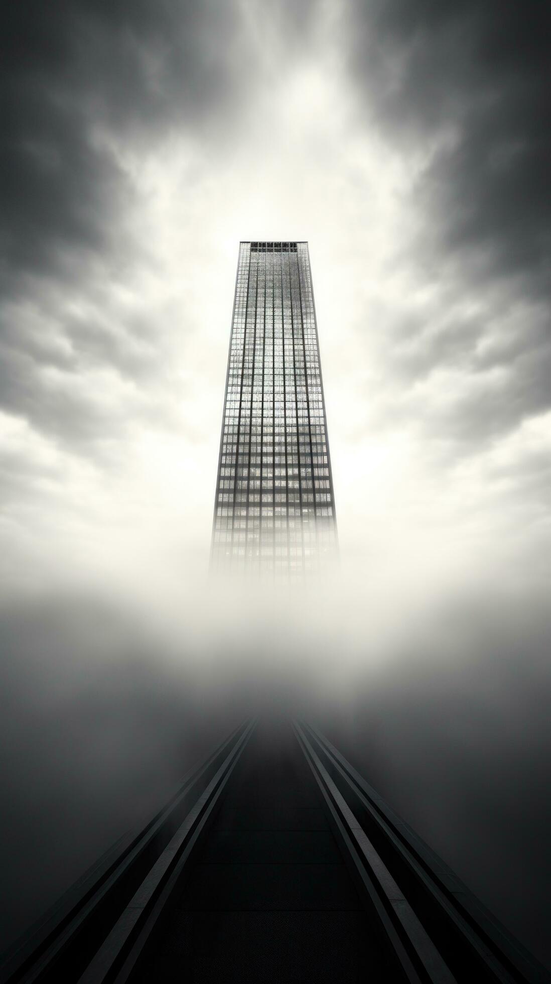 AI generated skyscraper piercing through a blanket of clouds, the power and ambition of modern ...