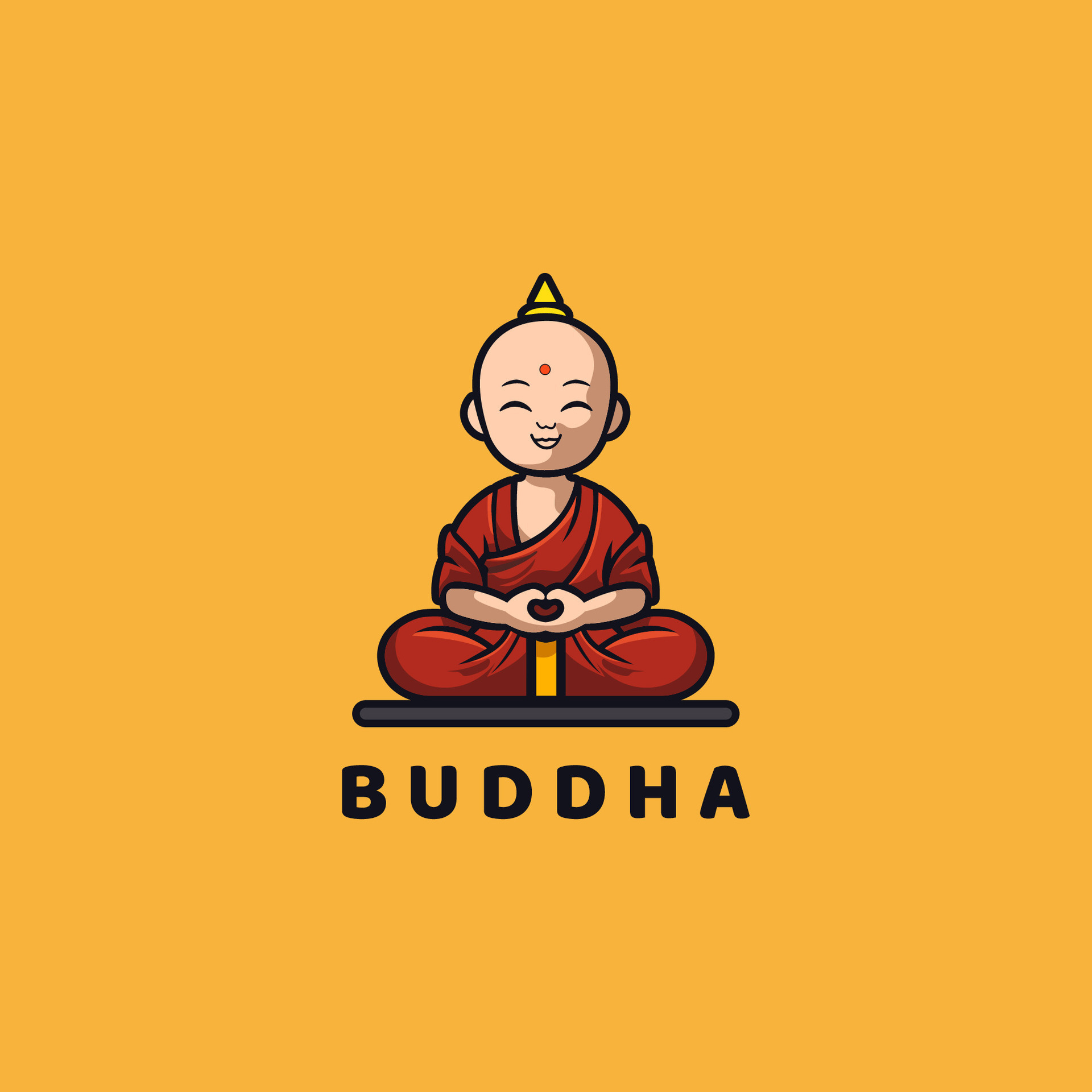 Cute Buddha Sitting mascot logo design template vector icon illustration. Buddhism religion ...