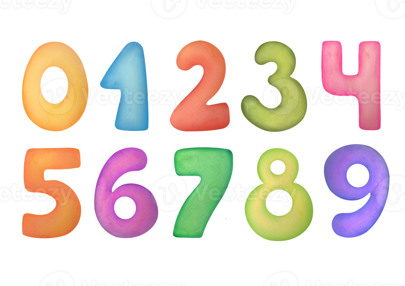 coupé aquarelle divers multicolore Nombres de 1 à 0 collection sur transparent Contexte. clipart ...
