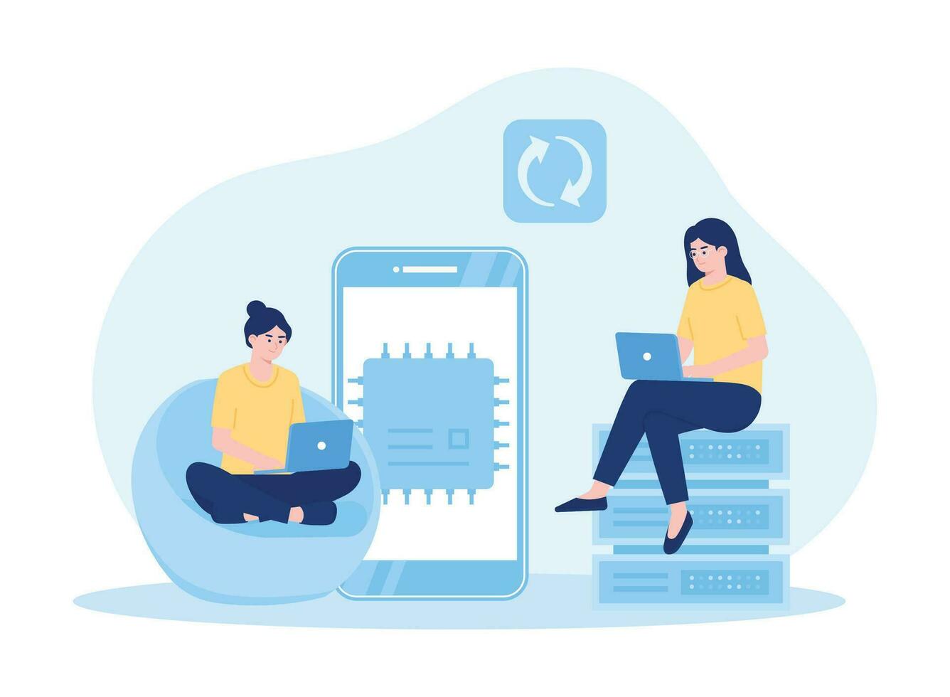 two women backing up database via laptop concept flat illustratiuon ... two women backing up database via laptop concept flat illustratiuon ...