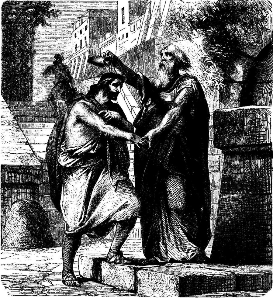 Saul Anointed By Samuel Vintage Illustration 35473119 Vector Art At Vecteezy