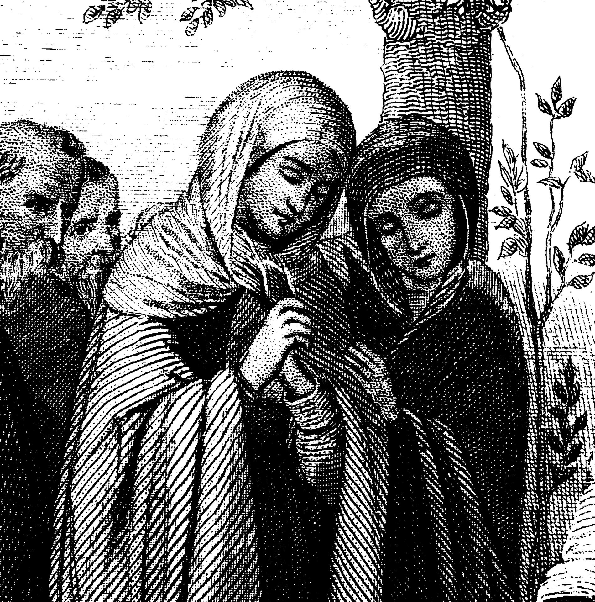 Two Women with Heads Covered vintage illustration. 35482998 Vector Art ...