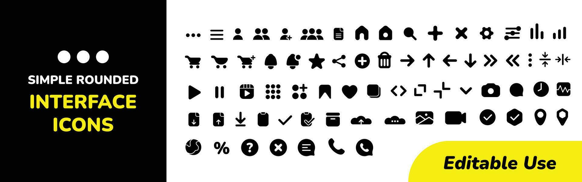 Basic User Interface Essential Set. Rounded Solid bold Icons. For App, Web, Print. Editable ...