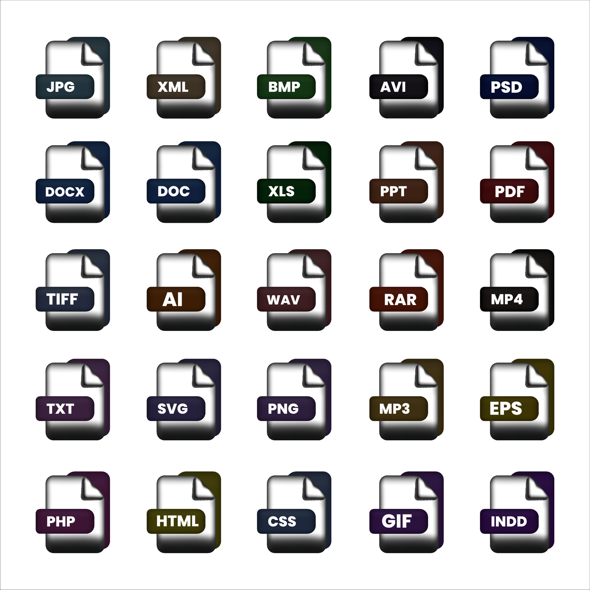 file format Black and White Icons Set. Vector black file format icons ... file format Black and White Icons Set. Vector black file format icons ...