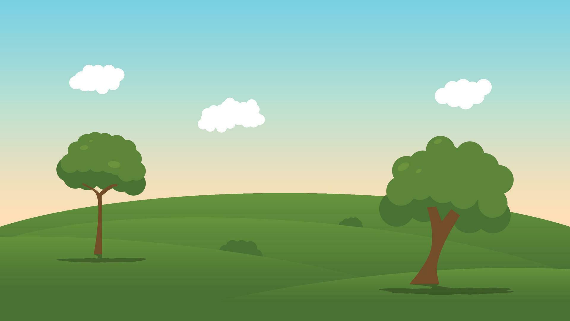 Landscape Cartoon Scene With Green Field And White Cloud In Summer Blue Sky Background 35514126