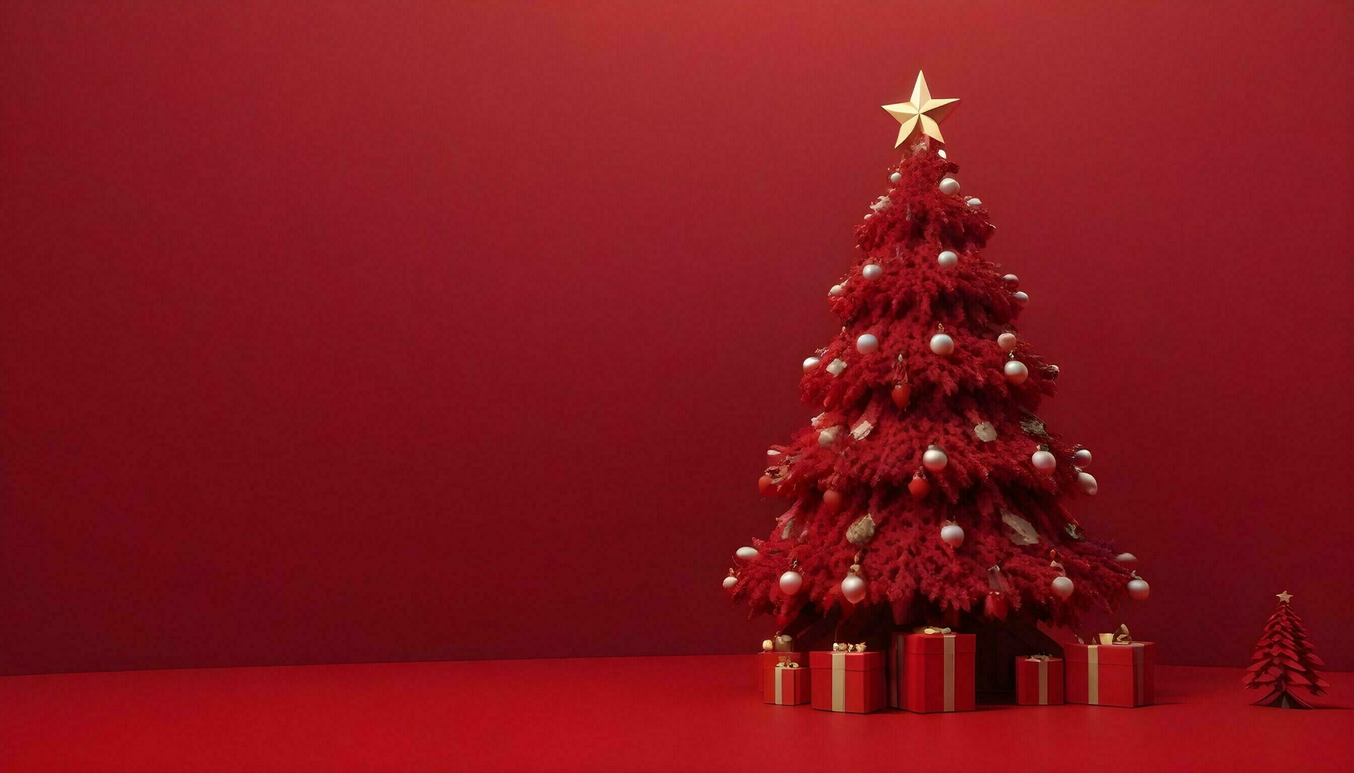 AI generated merry christmas tree red background wallpaper 35514319 ...