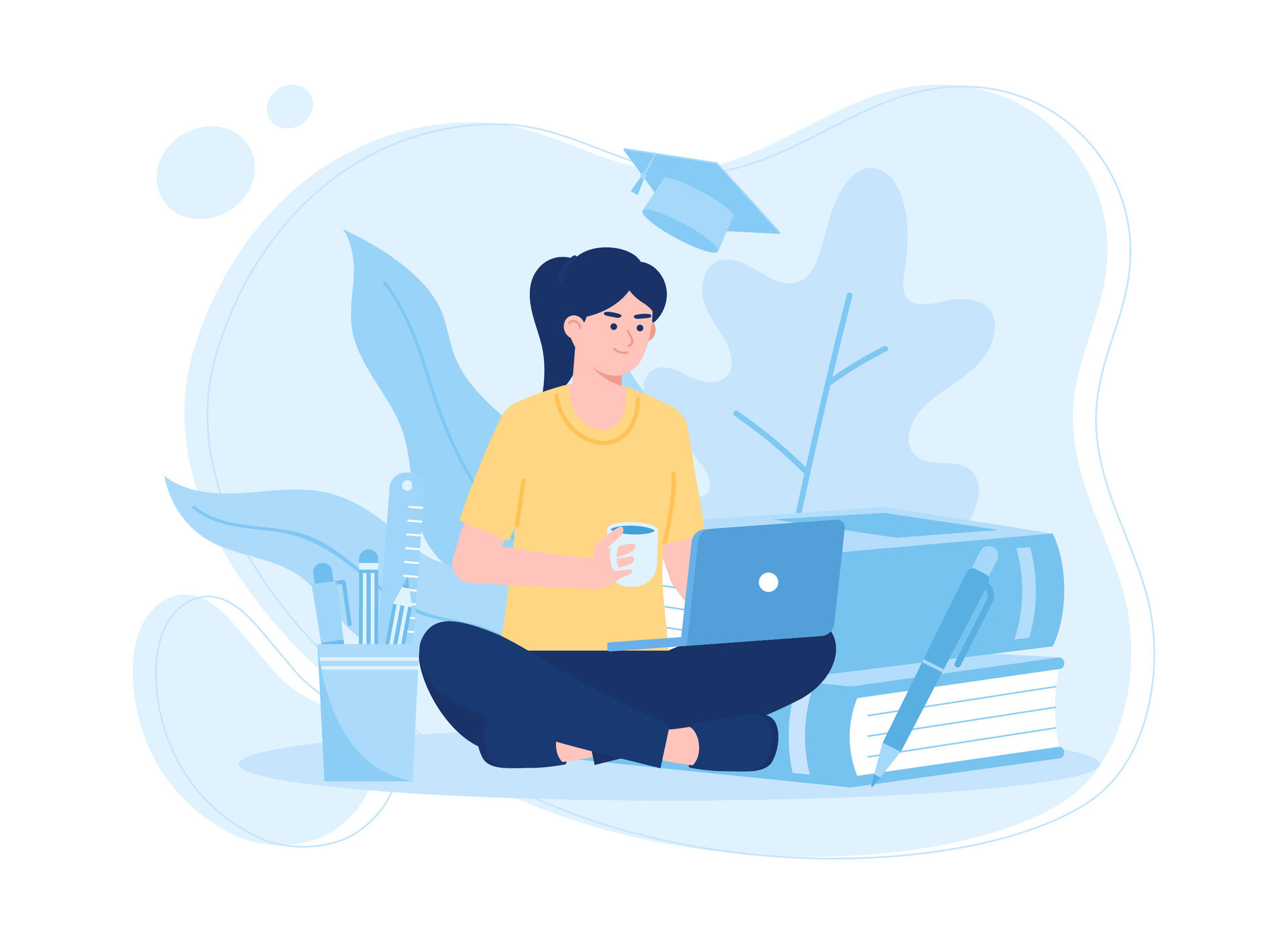 woman doing coursework with a cup concept flat illustration 35518082 ...