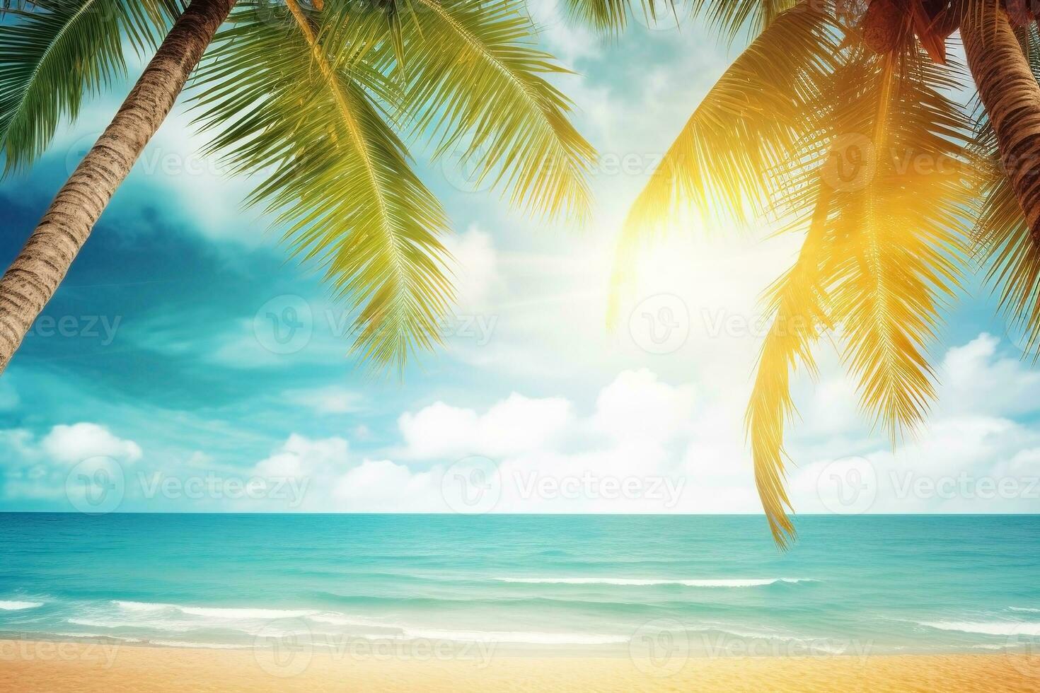 AI generated Beach landscape with palms. Summer tropical background. AI Generative 35519868 ...