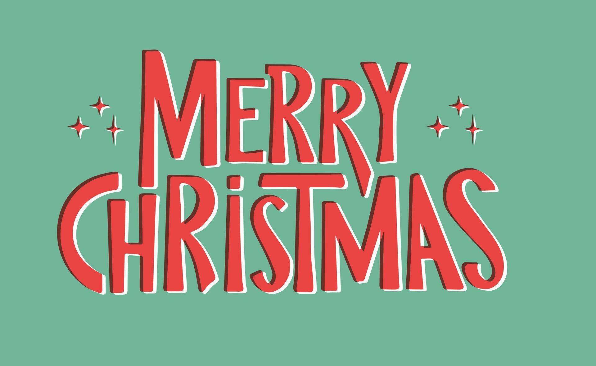 Merry Christmas Lettering Typography Vector Illustration Vintage
