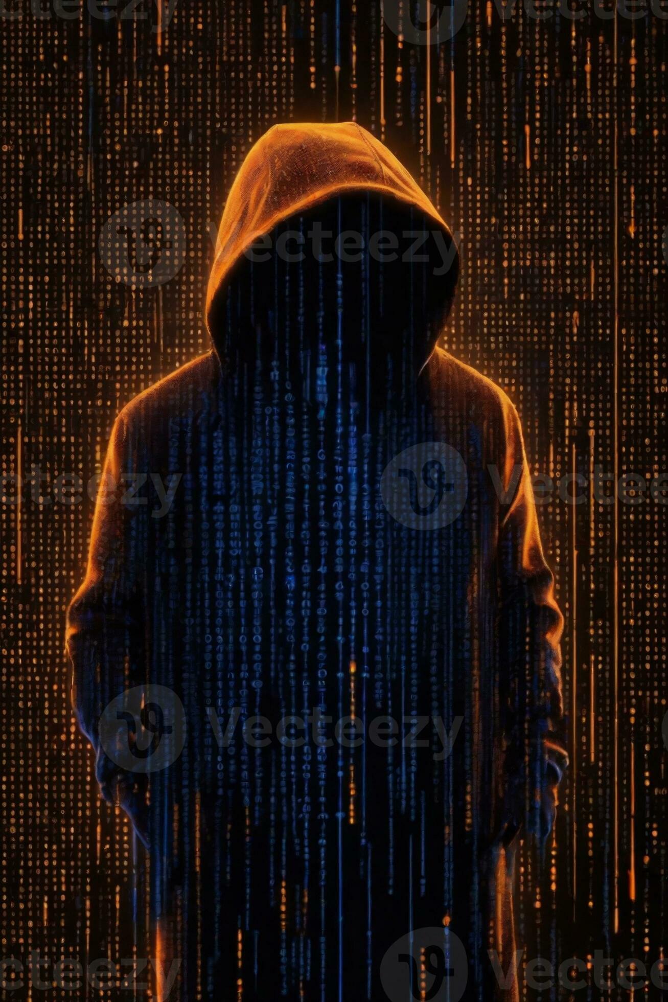 Ai Generated Hacker In A Hood On The Background Of A Computer Artificial Intelligence Matrix