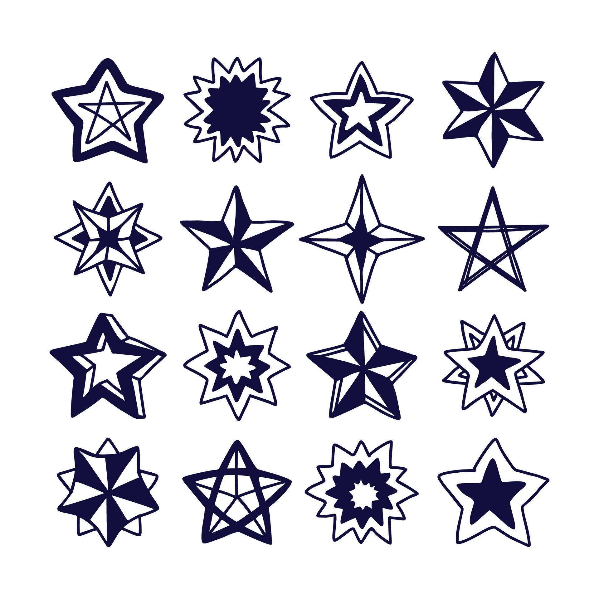 Hand drawn sparkling stars collection, flash Star astrology vector light on white background ...